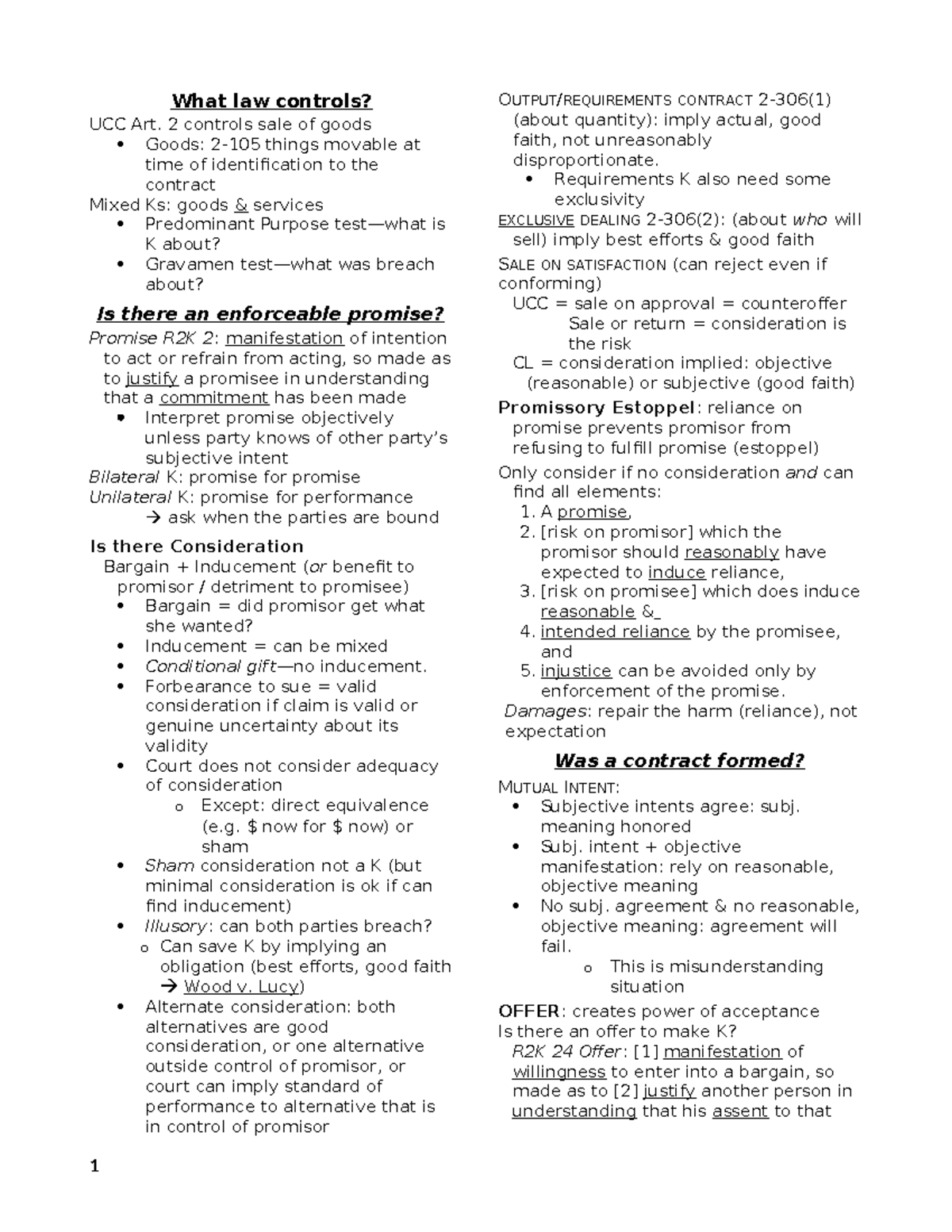 Outline-Kadens-Contracts - What law controls? UCC Art. 2 controls sale ...