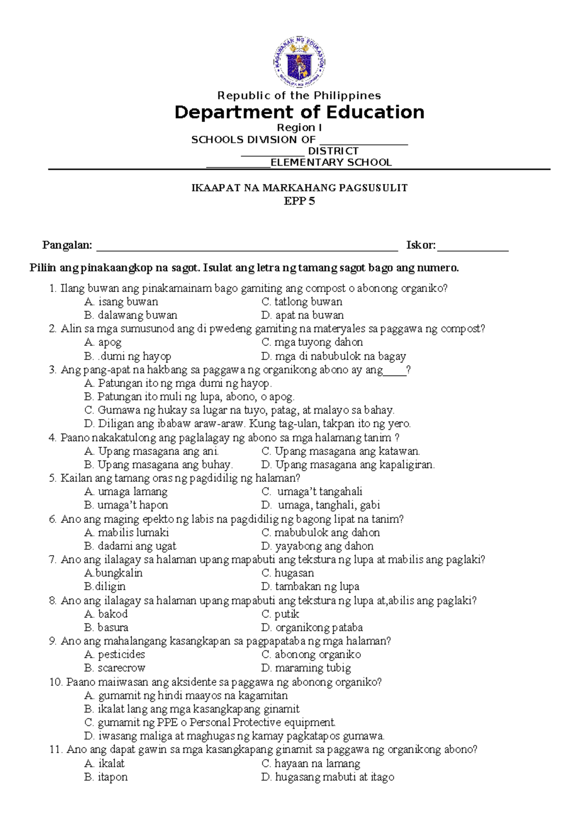 4th-PT EPP5-AGRI - STUDY GUIDE FOR EXAMS - Republic of the Philippines ...