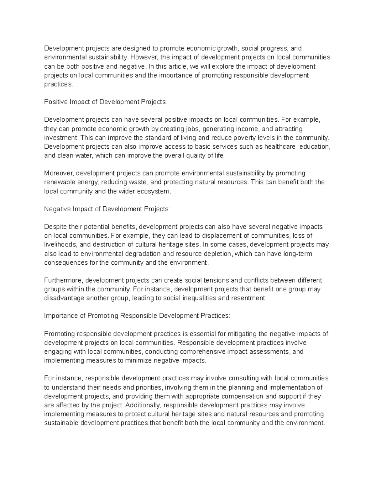 Development projects and their impact on local communities ...