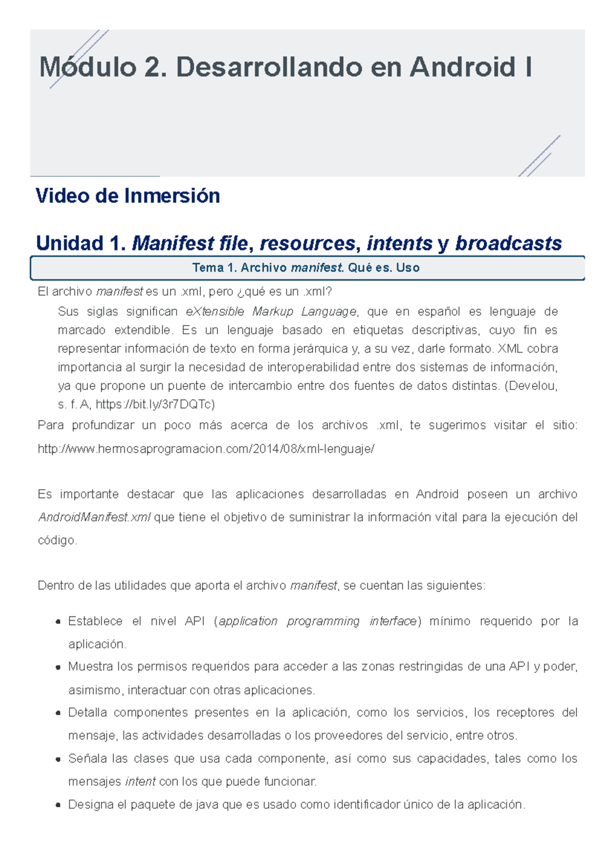 Modulo2 programacion mobile - Módulo 2. Desarrollando en Android I Video de Inmersión Unidad 1 ...