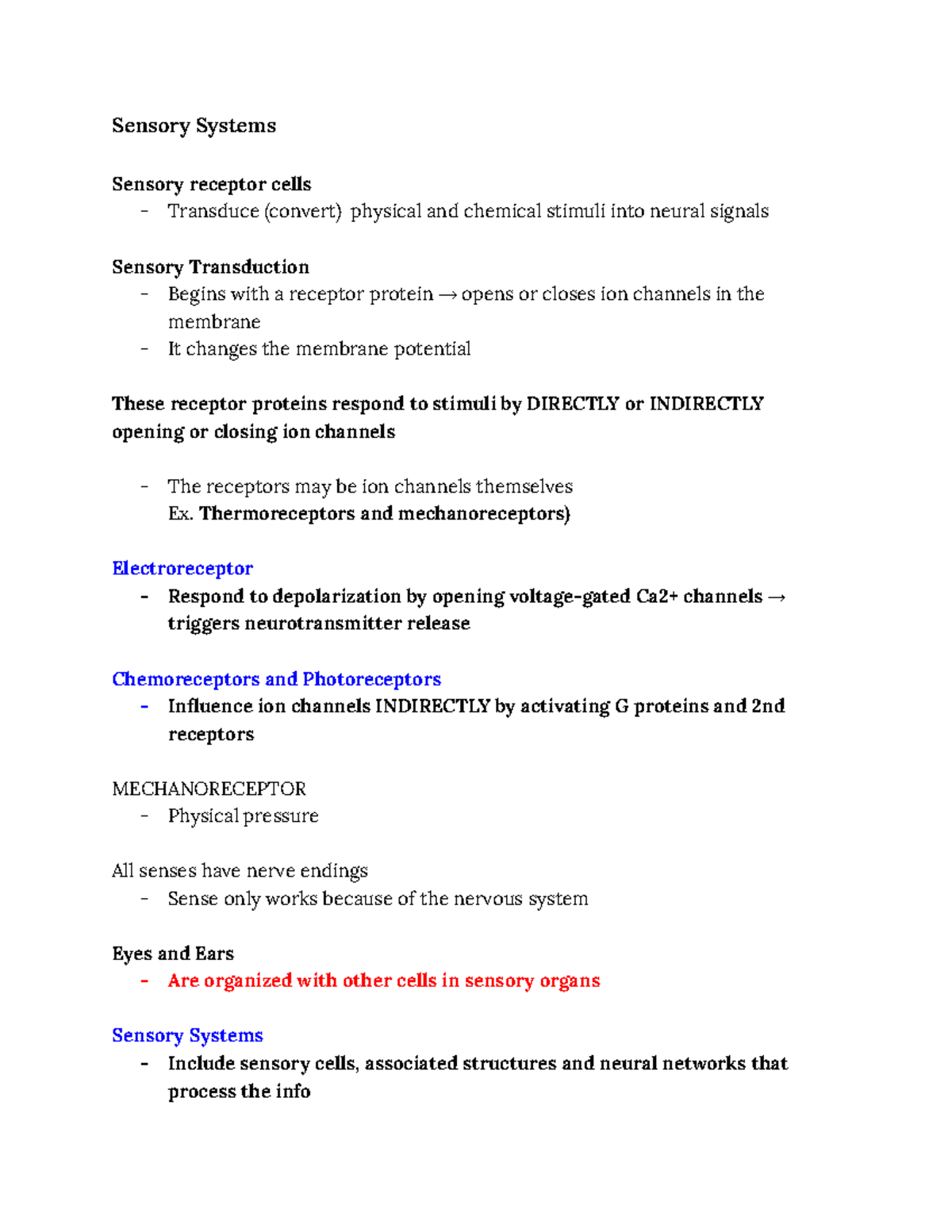 Chp 44 Bio Notes - Sensory Systems, hearing, eyes - Sensory Systems ...