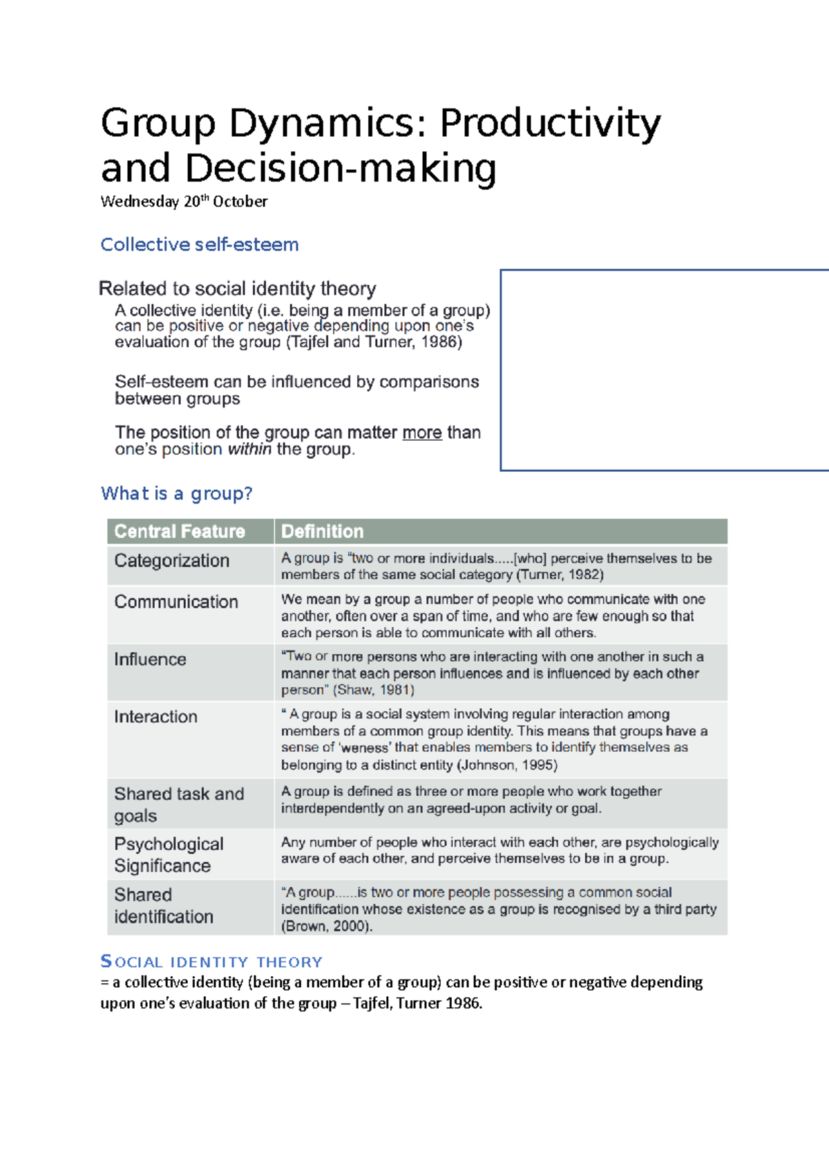 Group dynamics- productivity and decision-making - Studocu