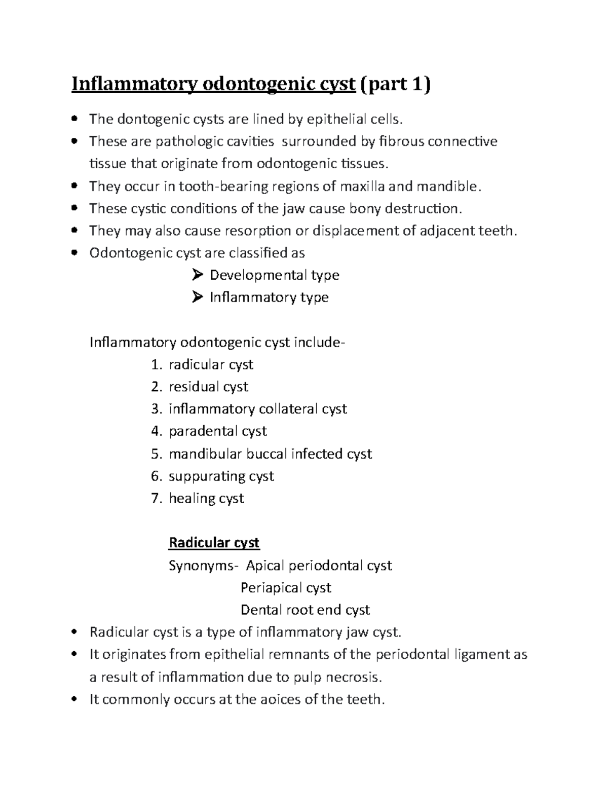 Inflammatory odontogenic cyst - These are pathologic cavities ...