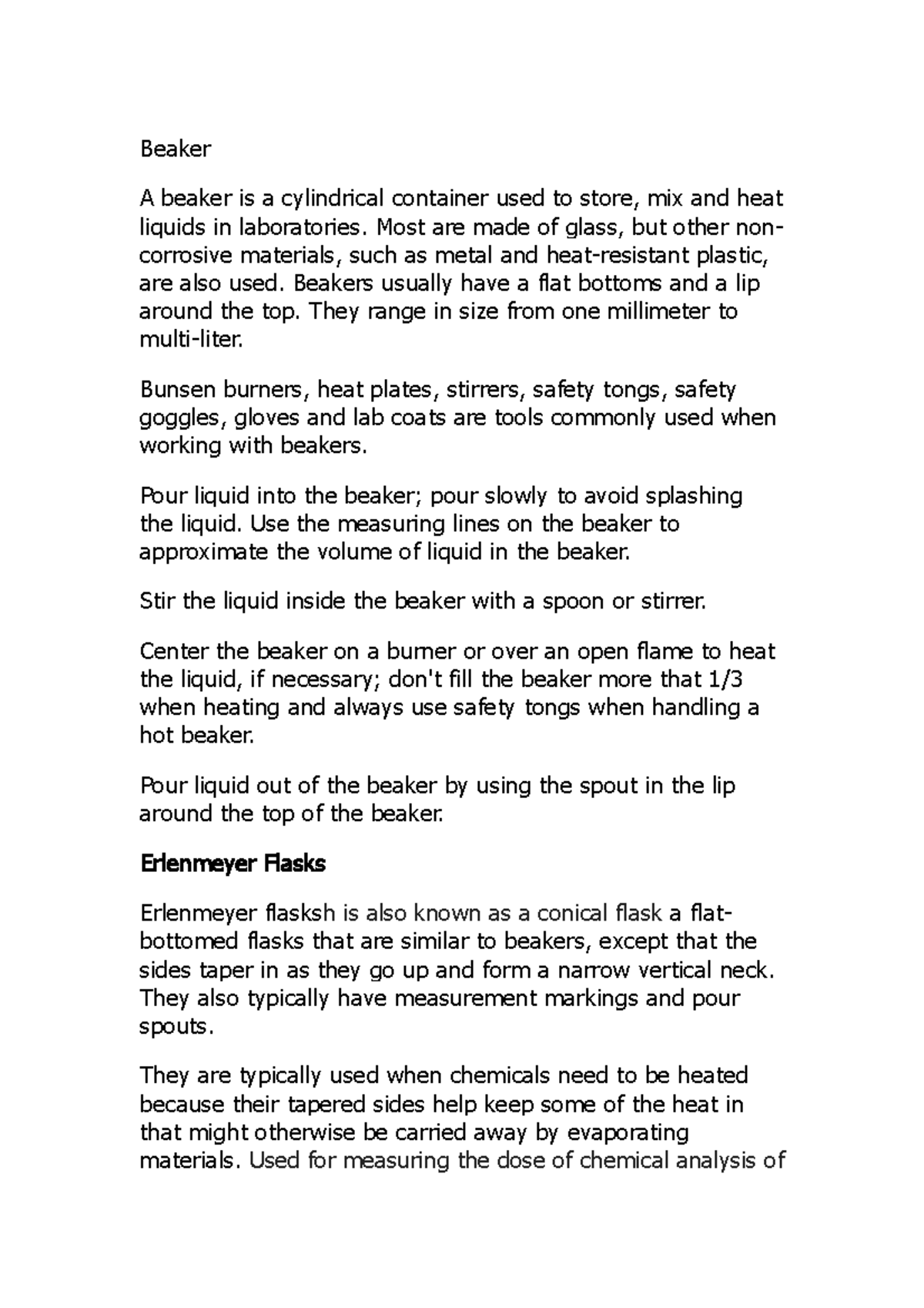 Laboratory Equipment: Beaker and Erlenmeyer flask - Beaker A beaker is ...