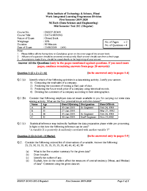 Question Paper EC 2 Second semester 2021-2022 Bits Pilani Work ...