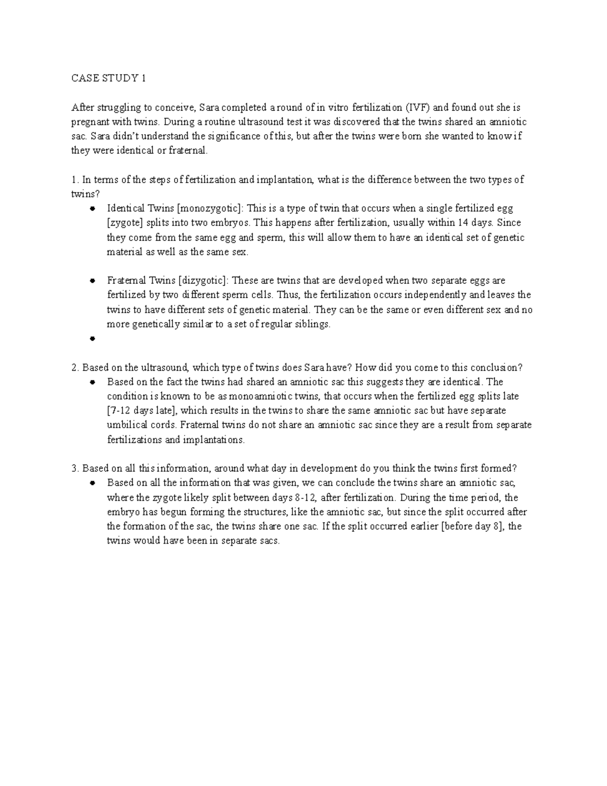 Kin 1a03 case study - CASE STUDY 1 After struggling to conceive, Sara completed a round of in ...