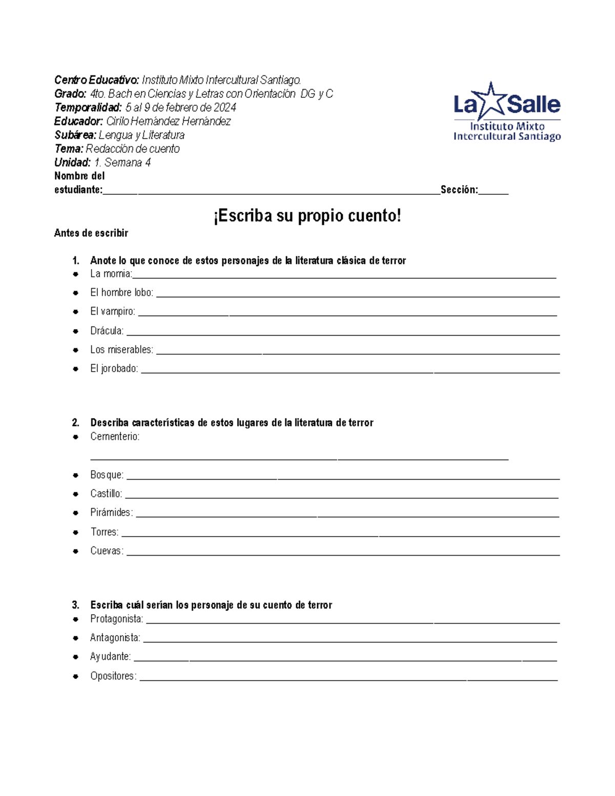 Escribe tu propio cuento 4to 2024 - Centro Educativo: Instituto Mixto ...