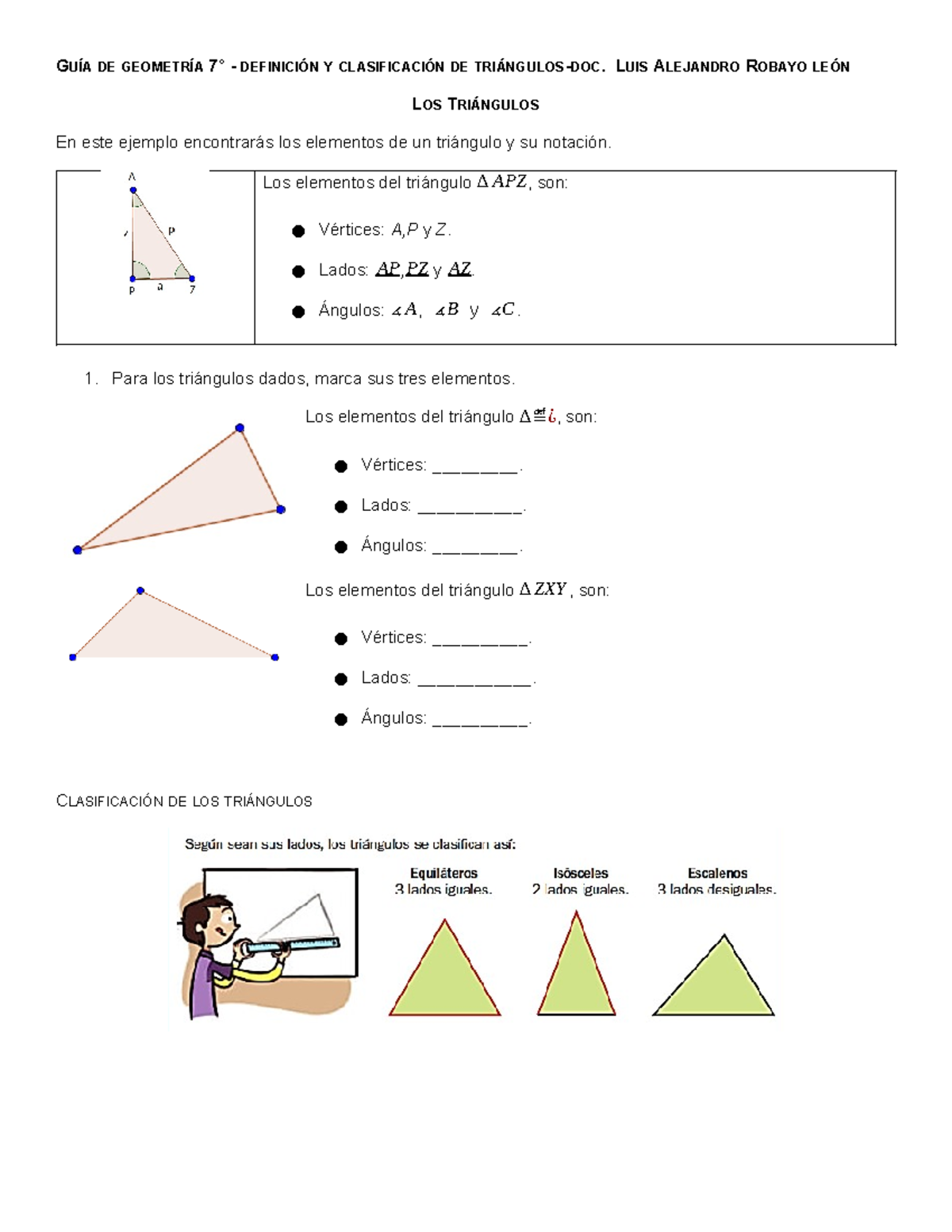 Clasificación DE Triángulos - GUÍA DE GEOMETRÍA 7° - DEFINICIÓN Y CLASIFICACIÓN DE TRIÁNGULOS ...