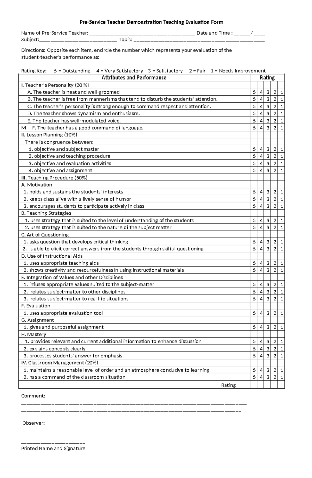 Evaluation-FORM- Edited - Pre-Service Teacher Demonstration Teaching Evaluation Form Name of ...