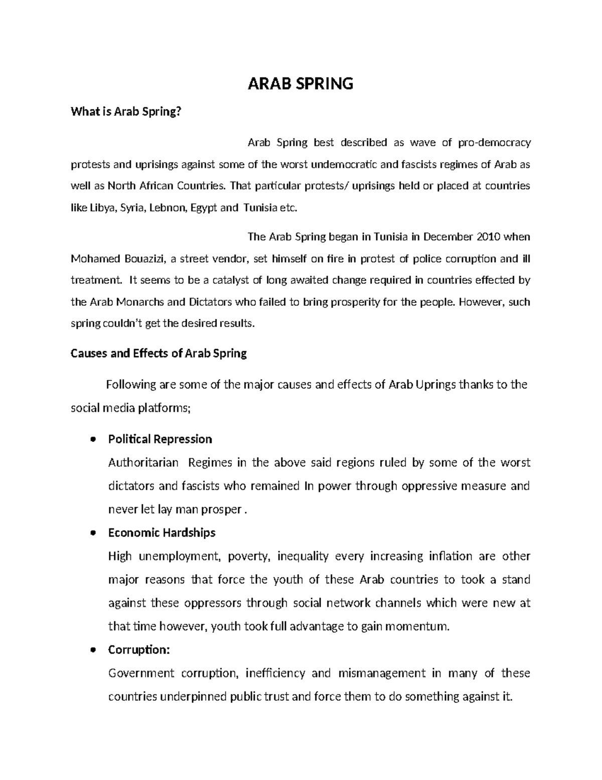 ARAB Spring- Assignment of - ARAB SPRING What is Arab Spring? Arab ...