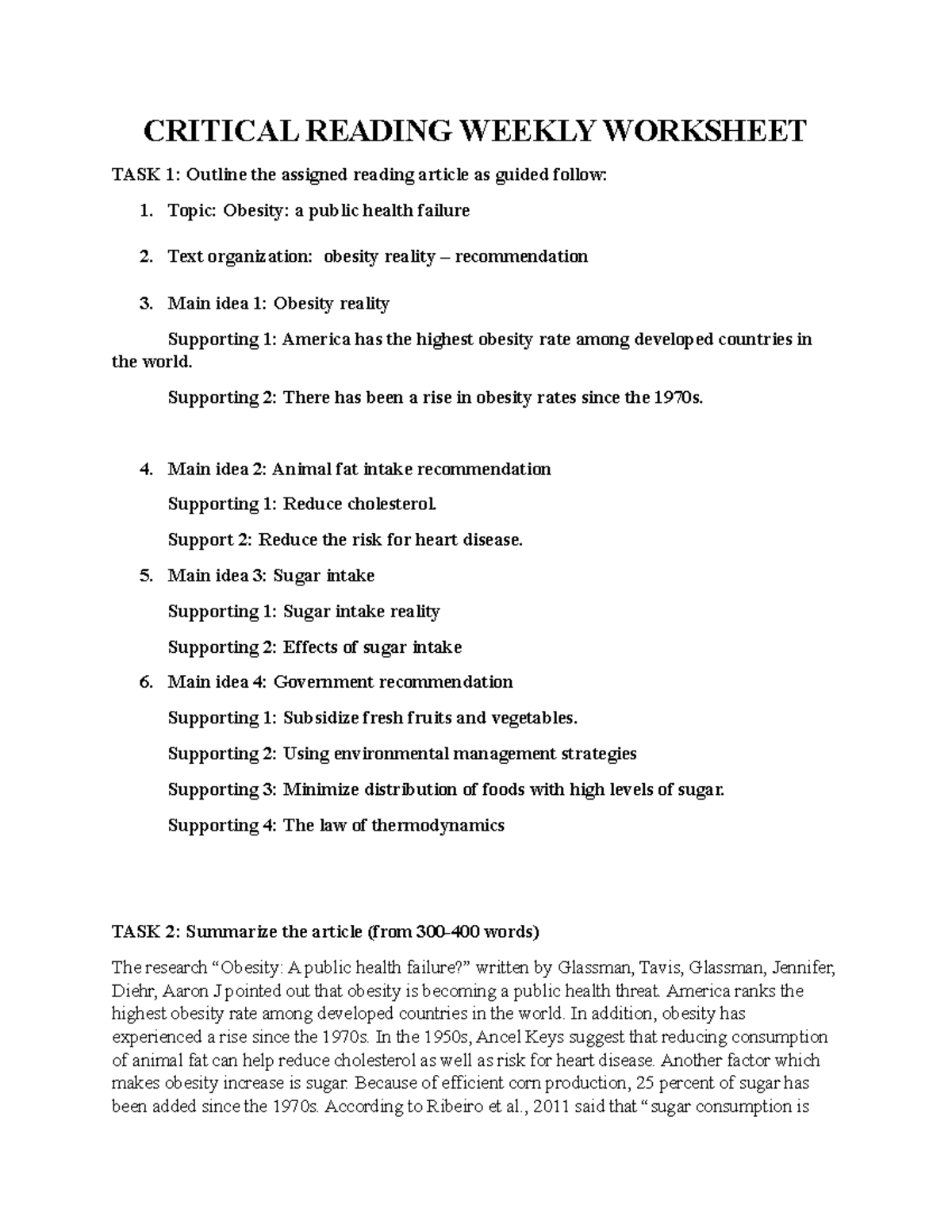 Critical Reading Weekly Worksheet - CRITICAL READING WEEKLY WORKSHEET ...