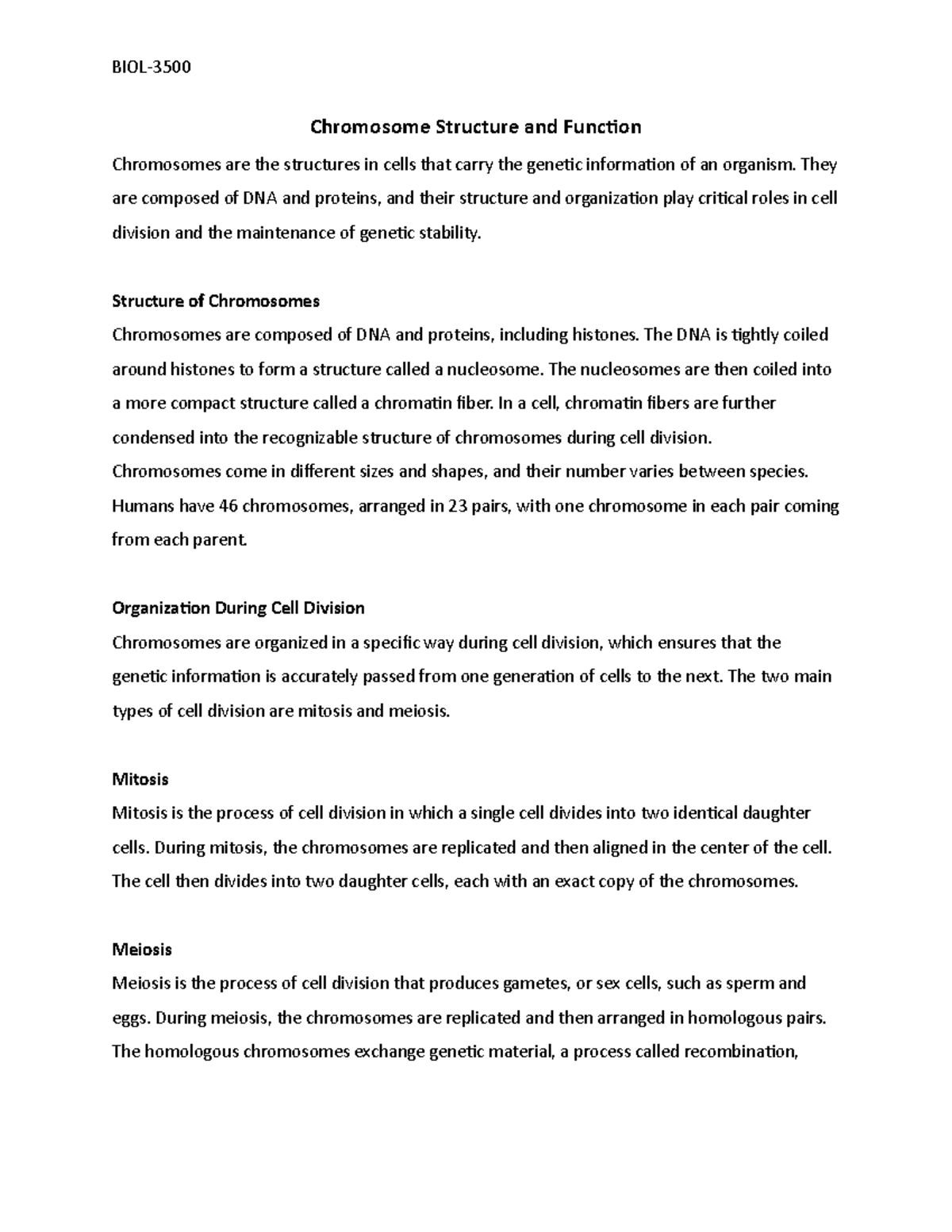 Chromosome Structure and Function - BIOL- Chromosome Structure and ...