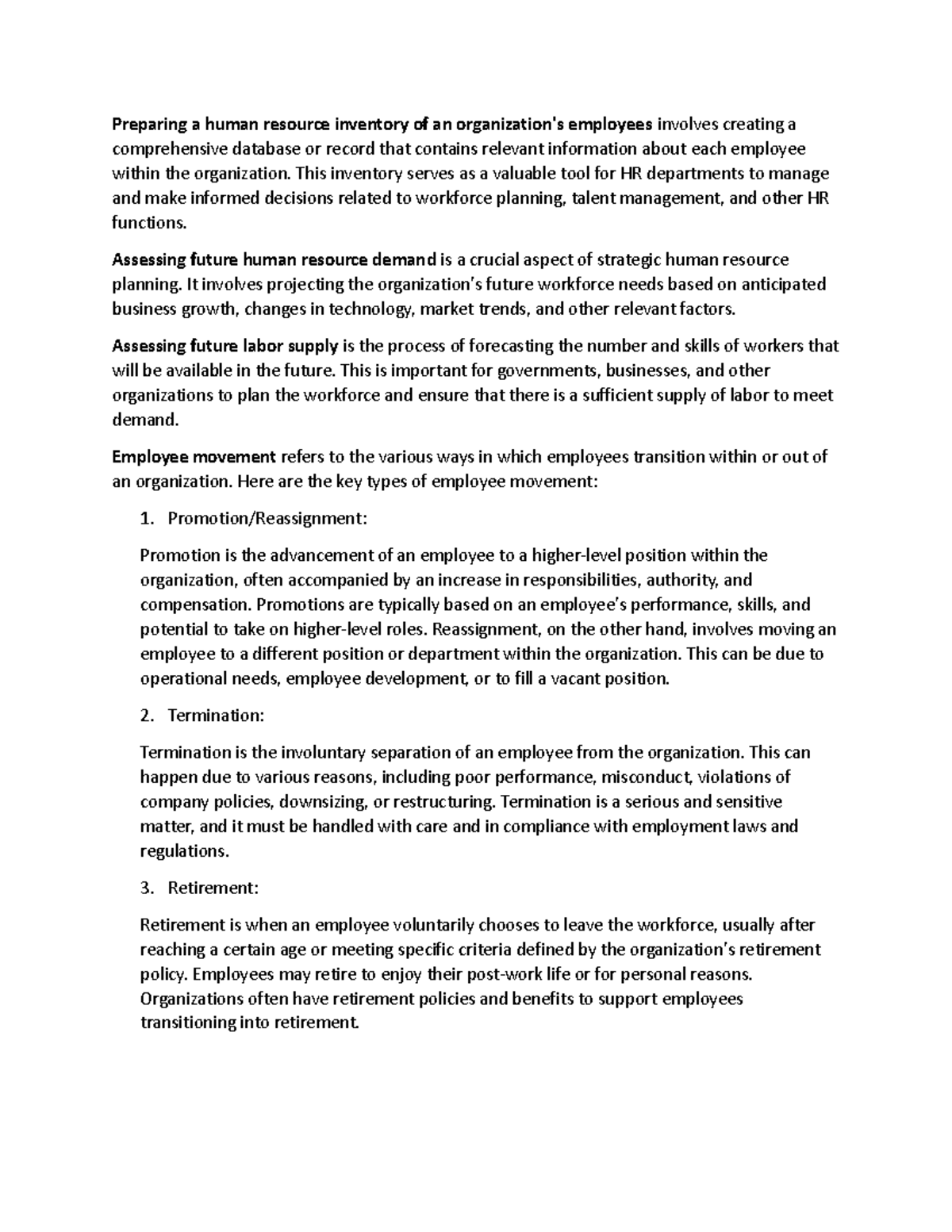 BUS 201 Final ch - importent - Preparing a human resource inventory of ...