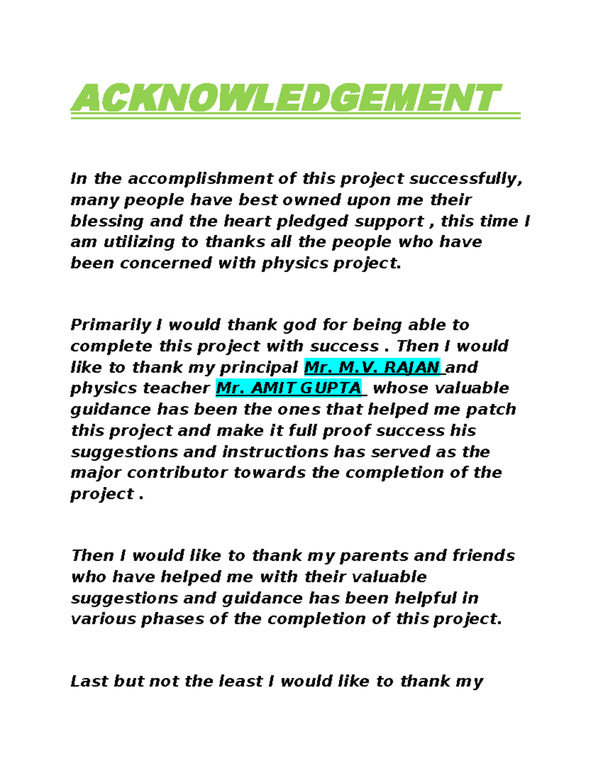 Physics investigatory project class 12 d - ACKNOWLEDGEMENT In the ...