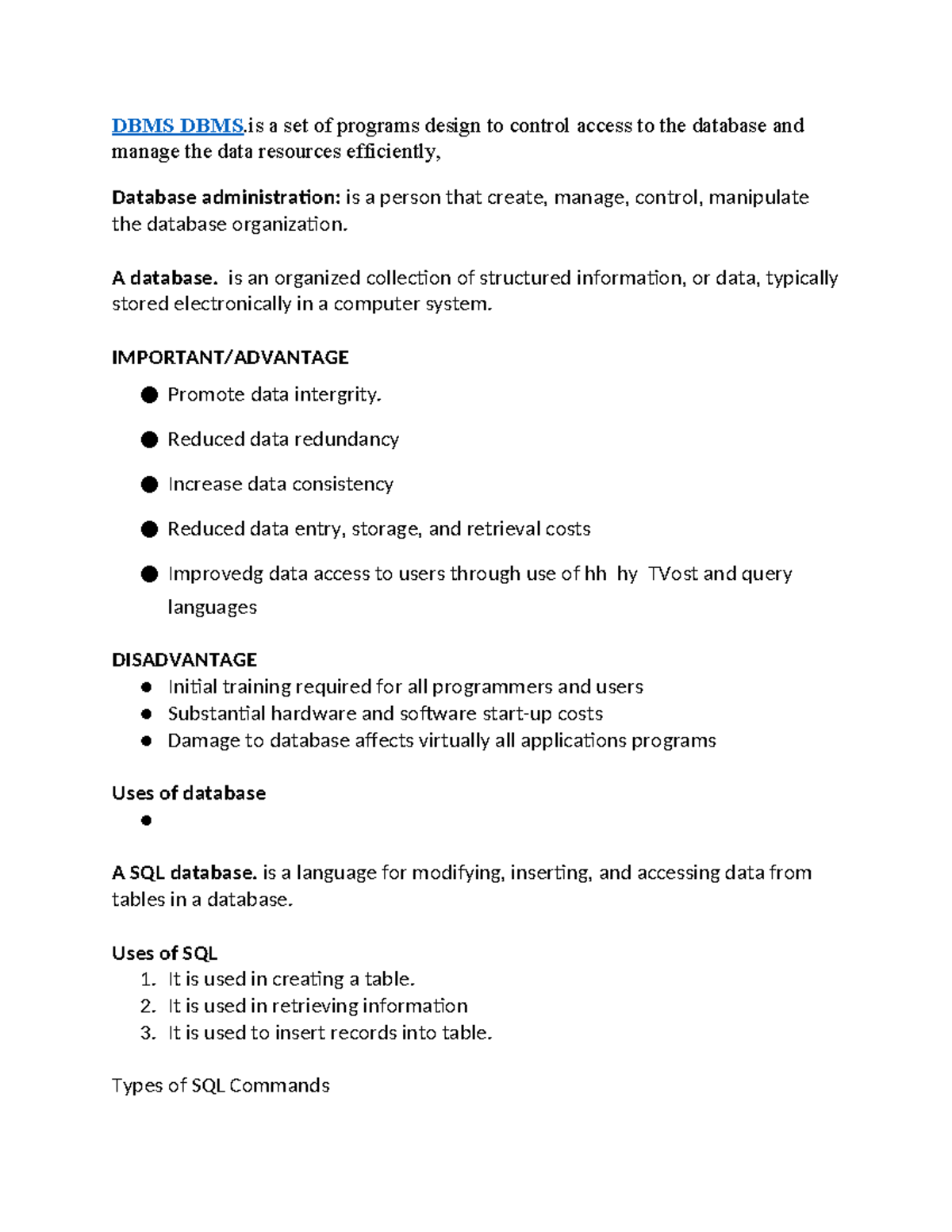 Database-note - This note is created to guide you in learning the ...