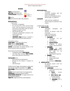 Blood Anaphy lec - BLOOD Functions of Blood 1. Transport gases ...