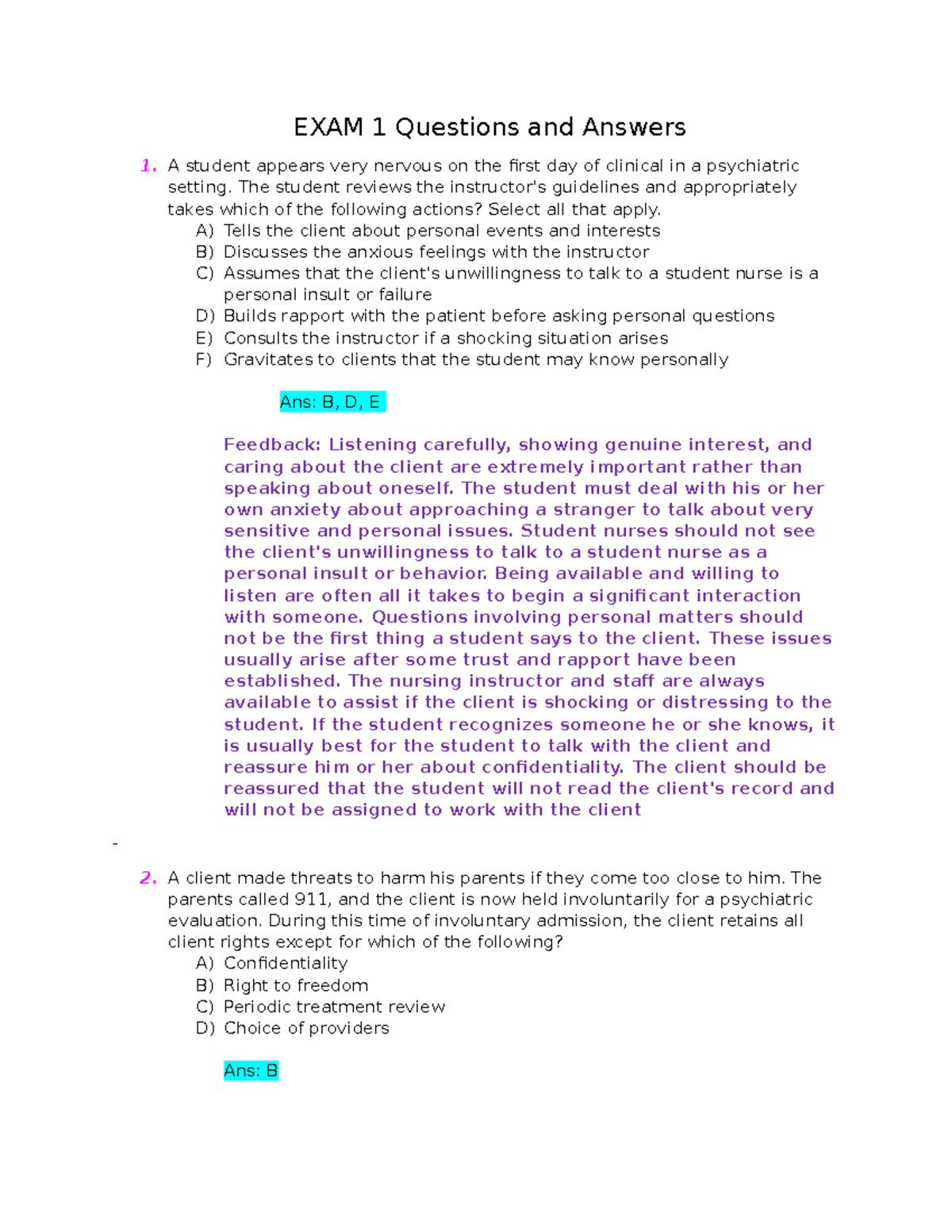 EXAM 1 Questions and Answers - EXAM 1 Questions and Answers A student ...