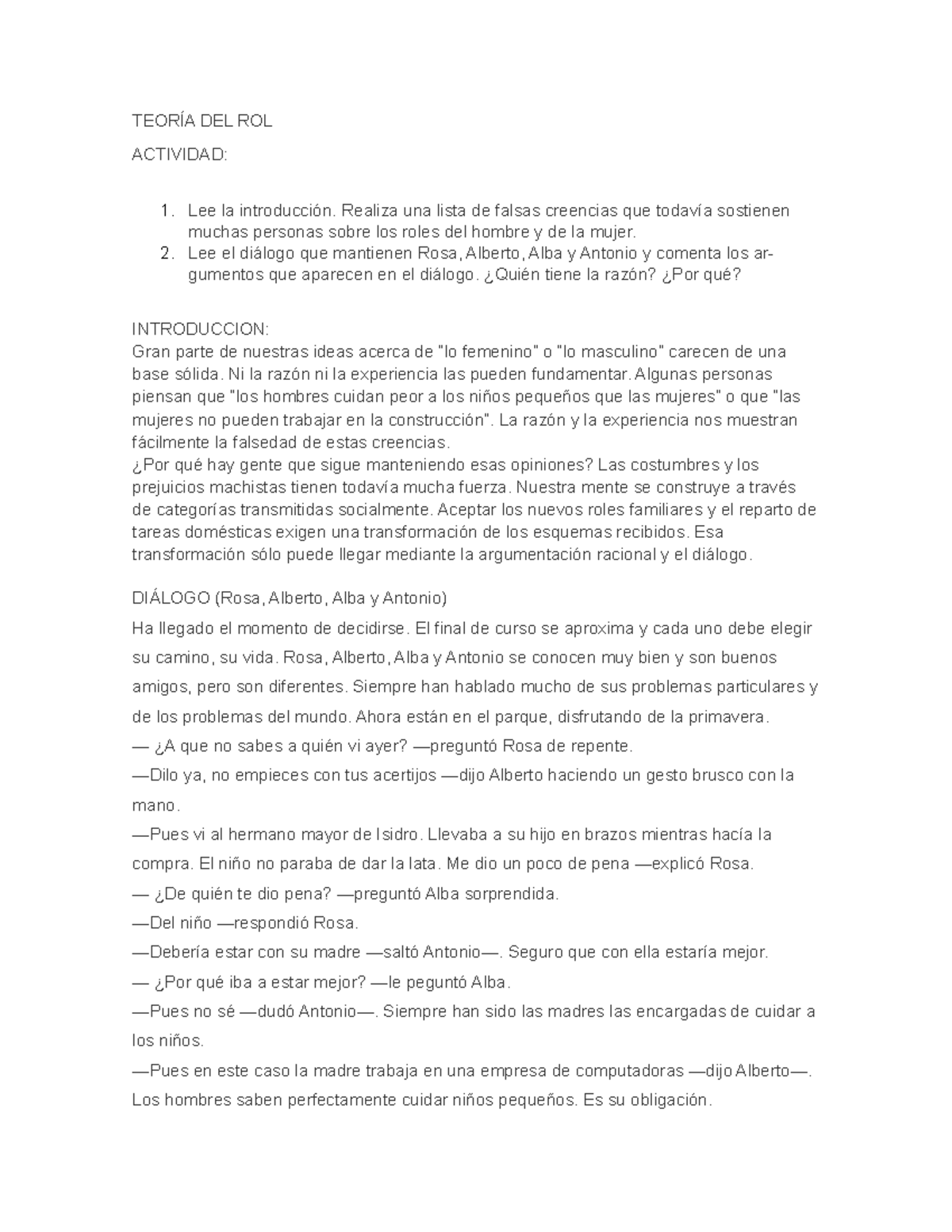 Teoría DEL ROL (ejercicio) - TEORÍA DEL ROL ACTIVIDAD: Lee la ...
