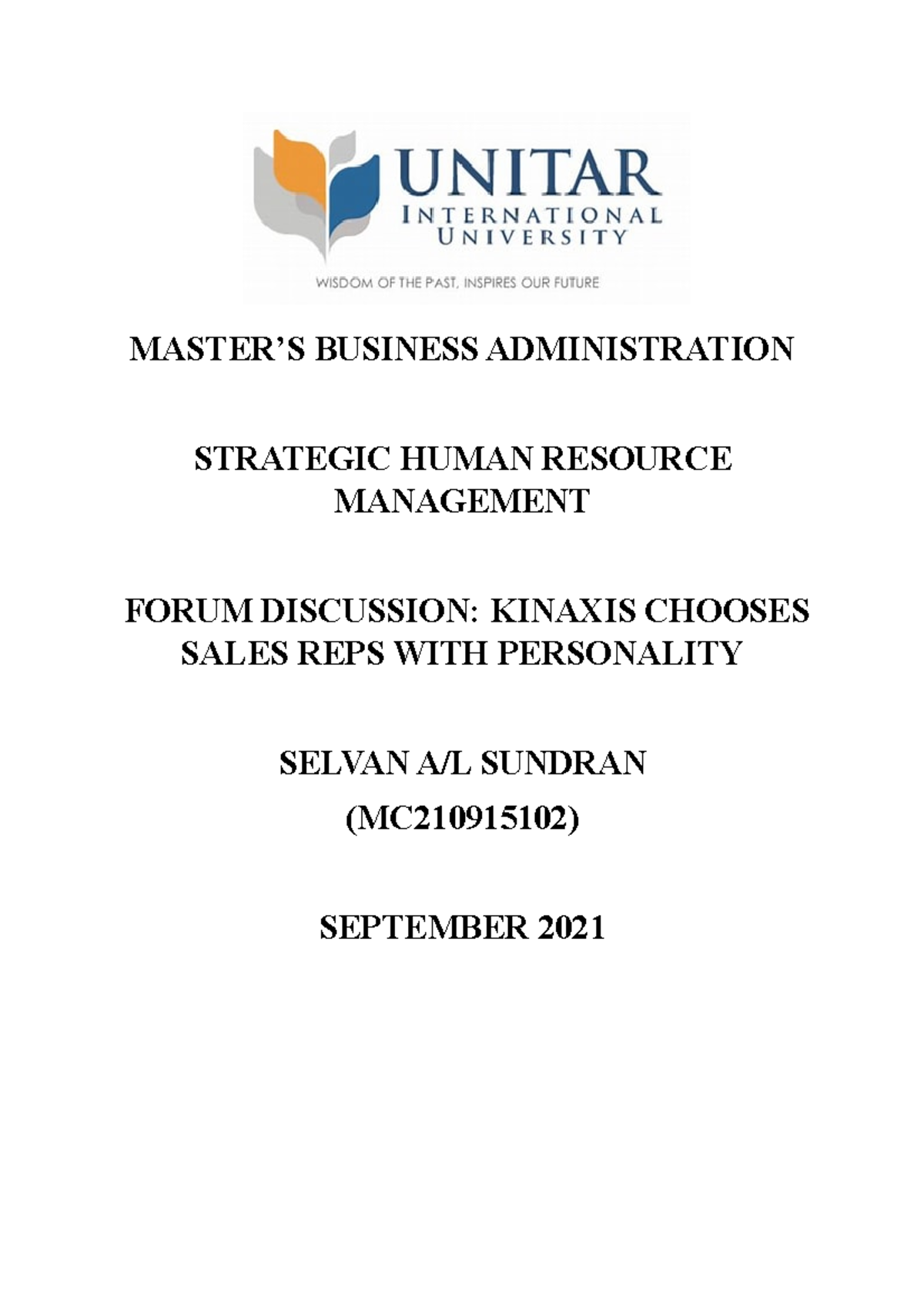 Human Resource Management Forum 1 Coursework which was completed in ...