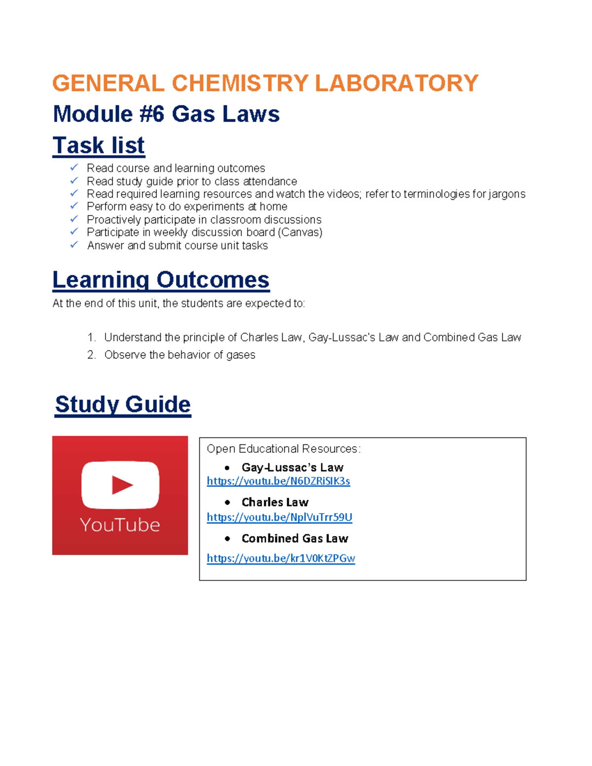 6-Gas-Laws and other laws will be discussed - GENERAL CHEMISTRY ...