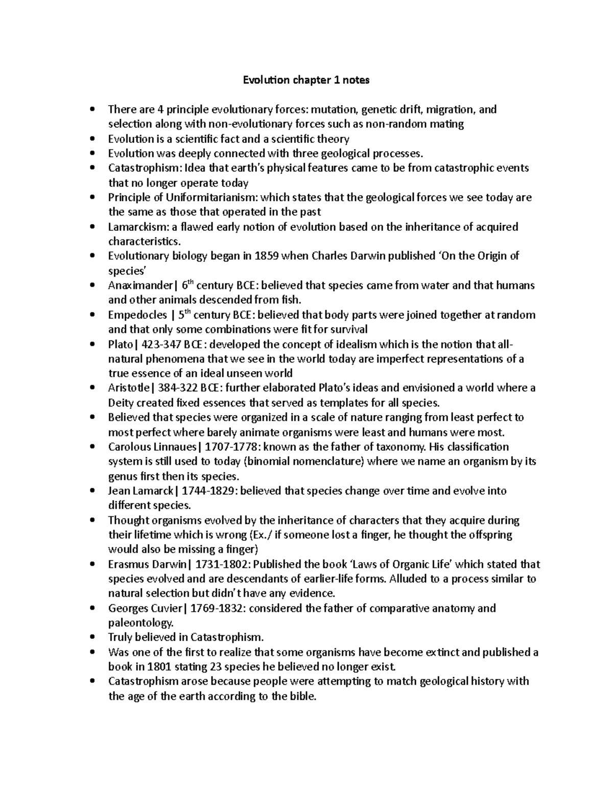 Evolution chapter 1, 2, and 3 notes - Evolution chapter 1 notes There ...