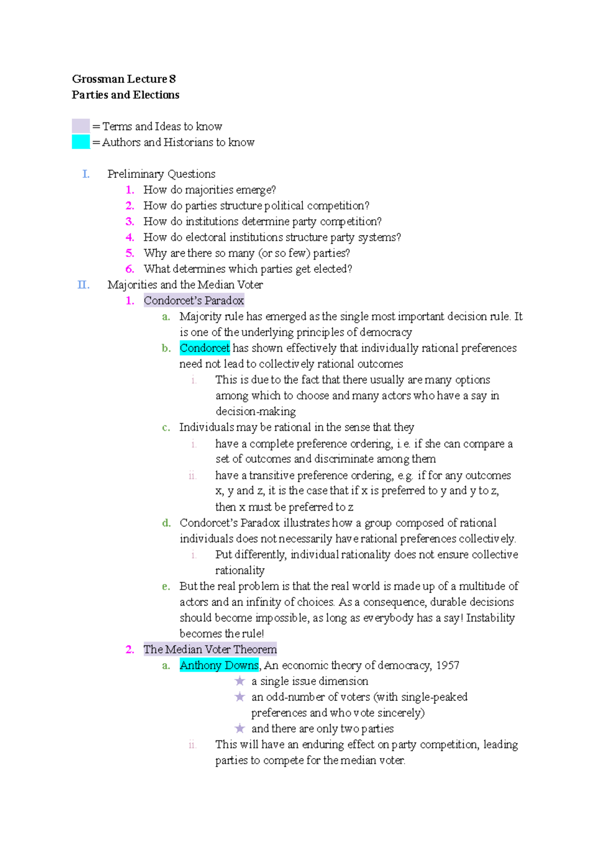 Parties and Elections - Lecture notes 8 - Grossman Lecture 8 Parties ...