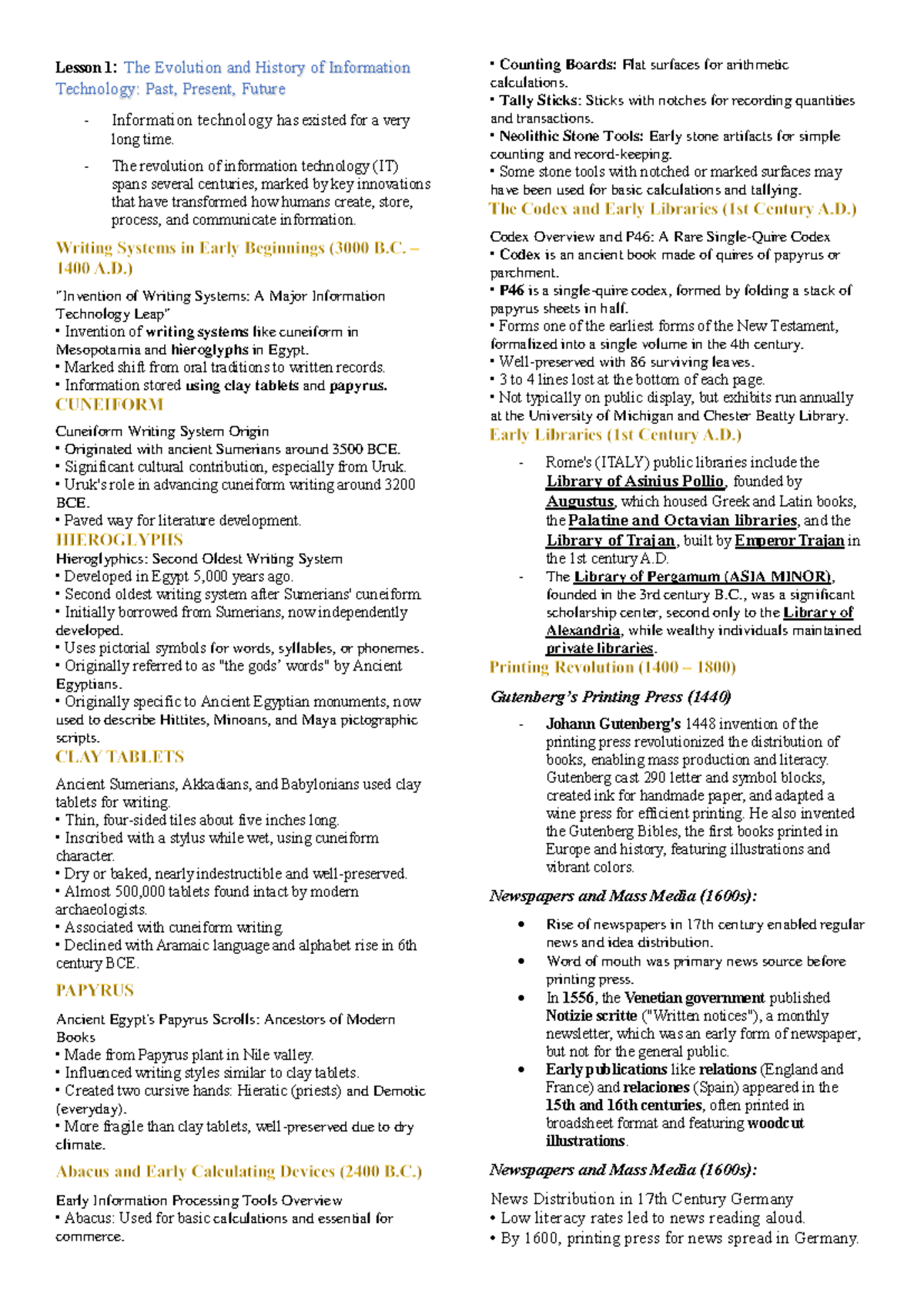 IT ERA Reviewer - Lesson 1: The Evolution and History of Information ...