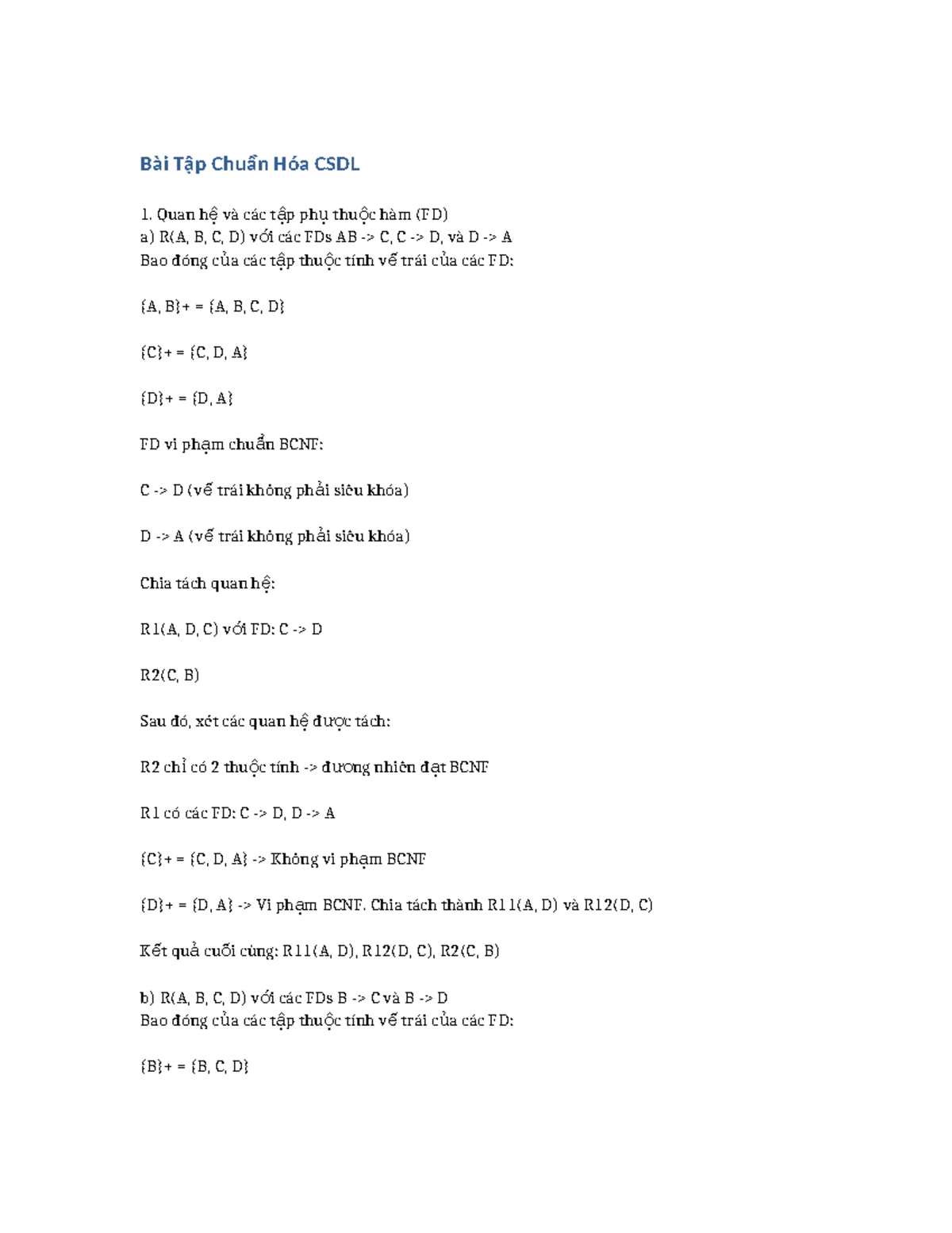 Bai Tap Chuan Hoa CSDL - csdl - Bài Tập Chuẩn Hóa CSDL Quan h ệ và các ...