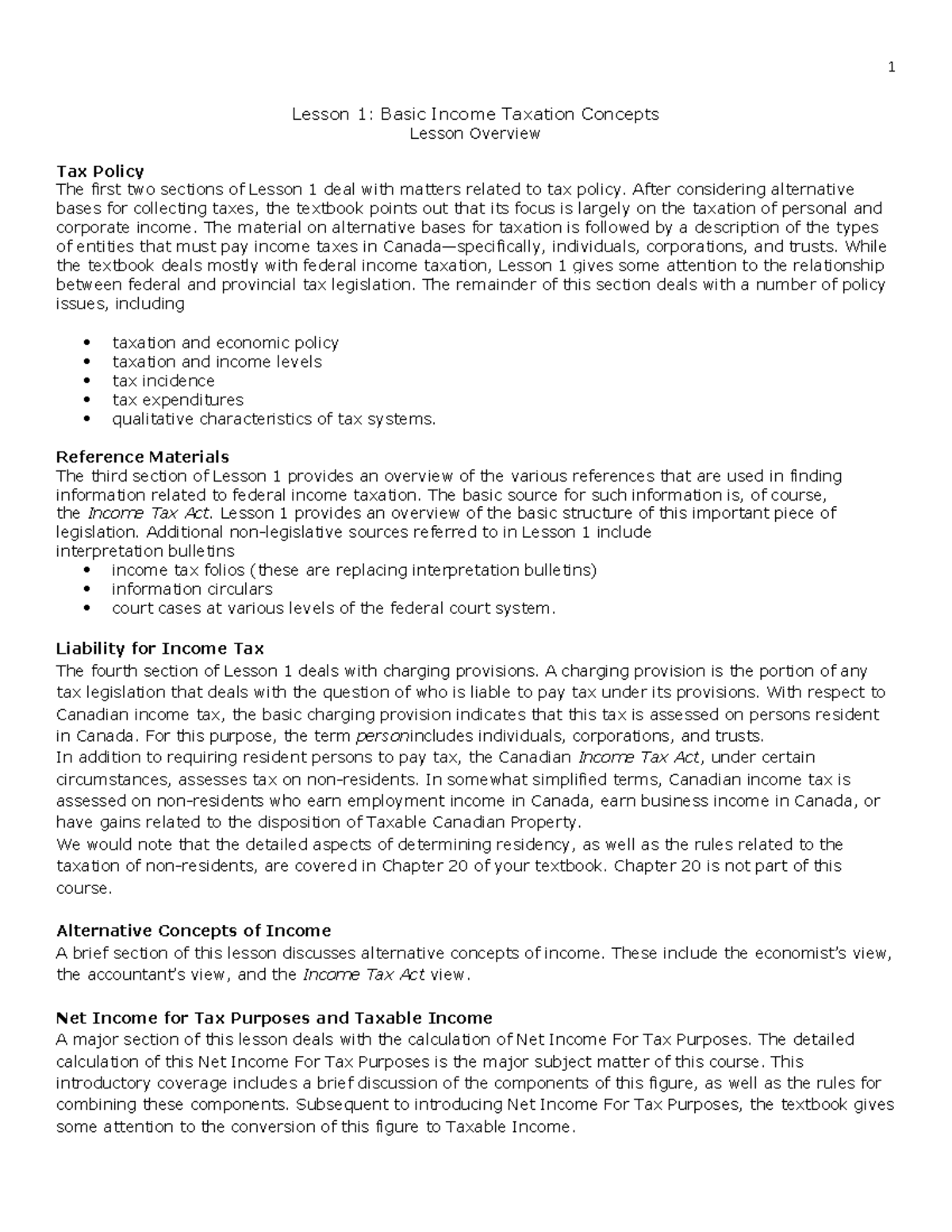 Online lesson plans - Lesson 1: Basic Income Taxation Concepts Lesson ...