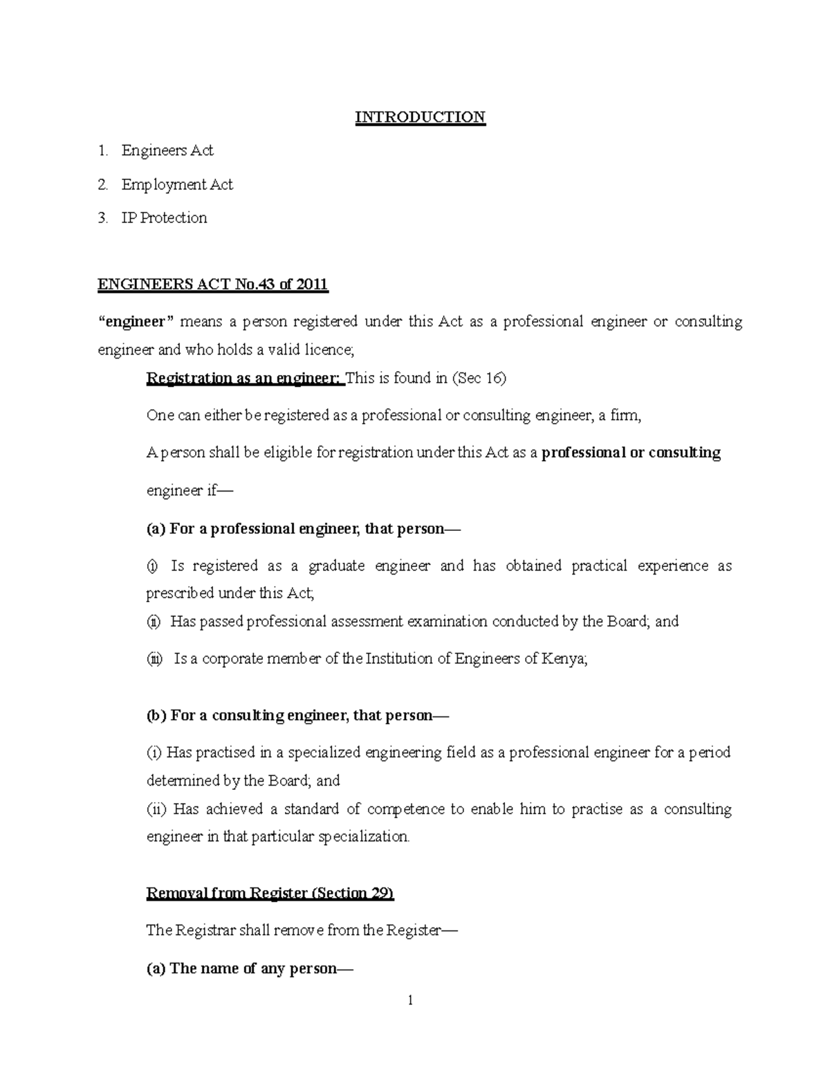 Lecture 9- Engineers ACT - INTRODUCTION Engineers Act Employment Act IP ...