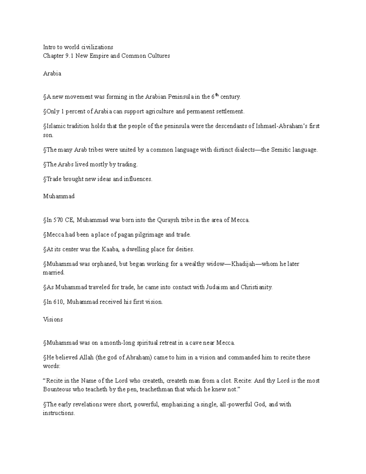 Hst 9 - Lecture notes from Intro to World Civilization - Intro to world ...