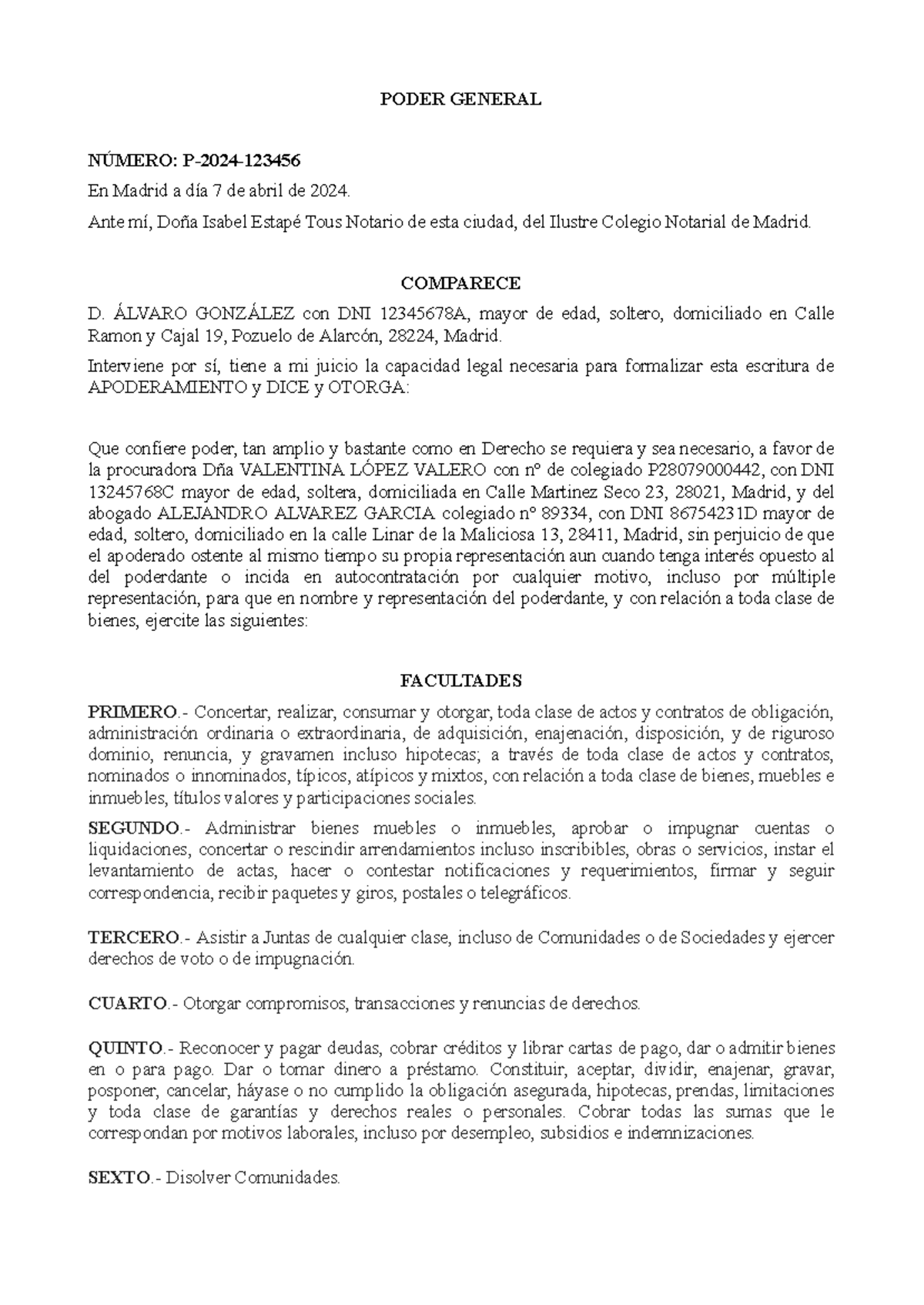 Poder notarial Doc. Nº1 ( Alvaro) - PODER GENERAL NÚMERO: P-2024- En ...