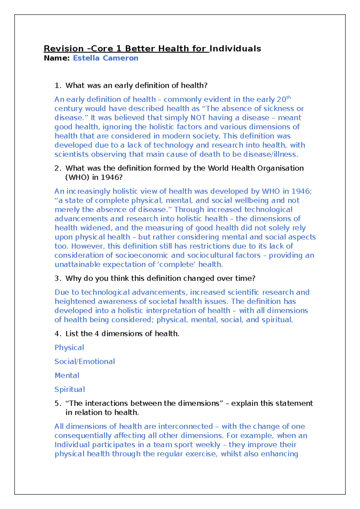 Year 11 Core 1 - Revision - Revision –Core 1 Better Health for ...