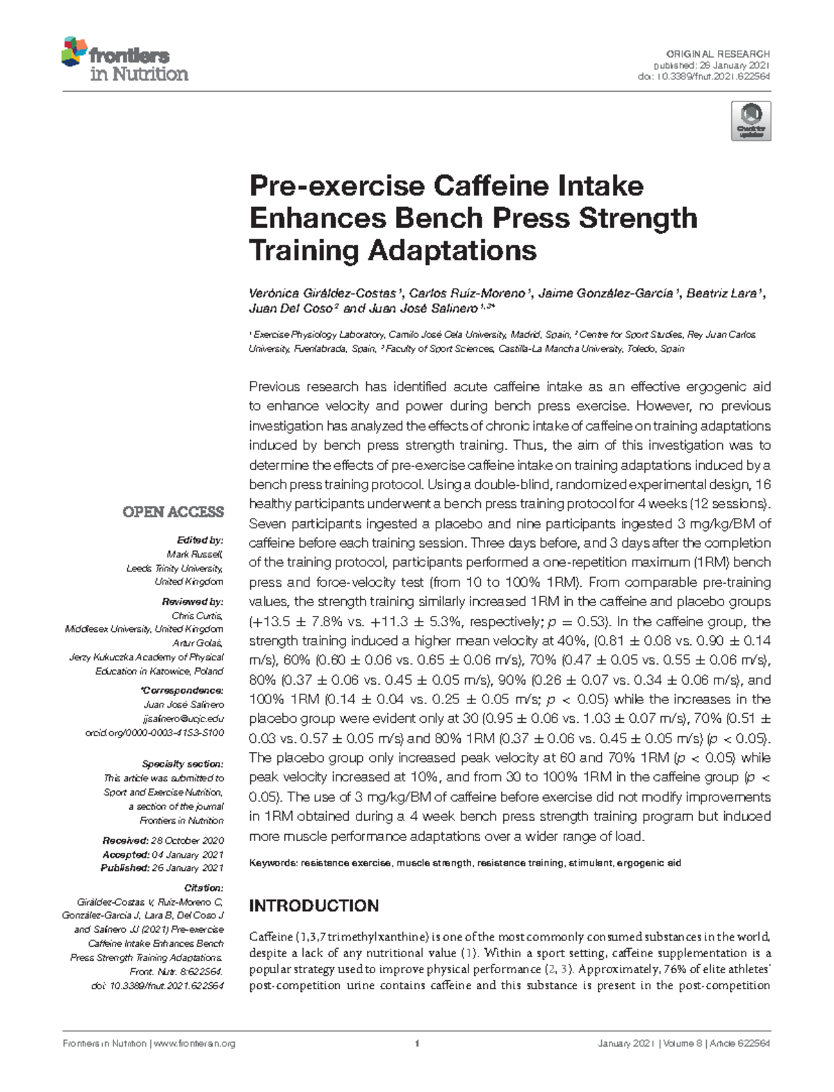 Giráldez 2021 Caf and bench press - ORIGINAL RESEARCH published: 26 January 2021 doi: 10.3389 ...
