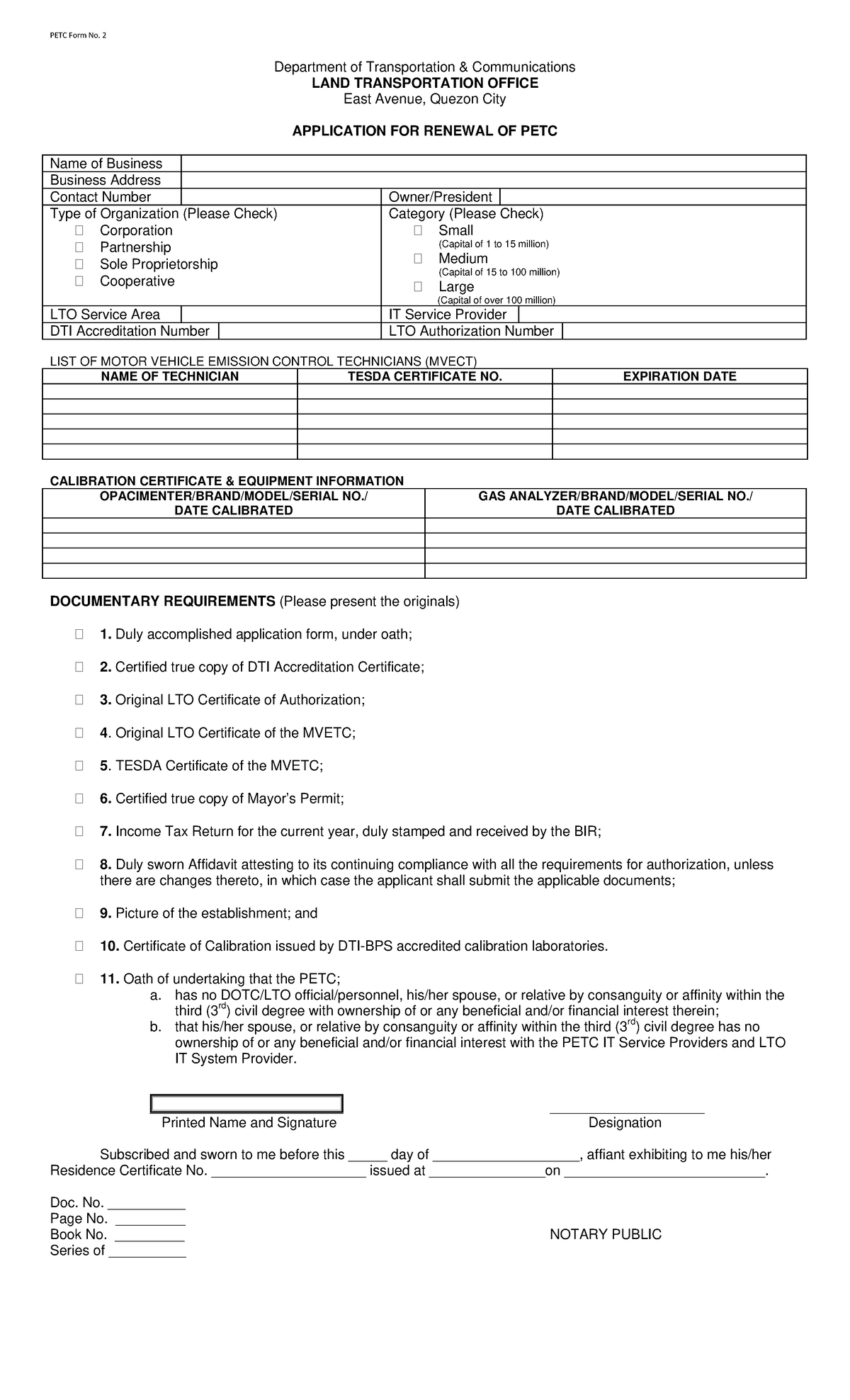 PETC Application Renewal - PETC Form No. 2 Department of Transportation ...