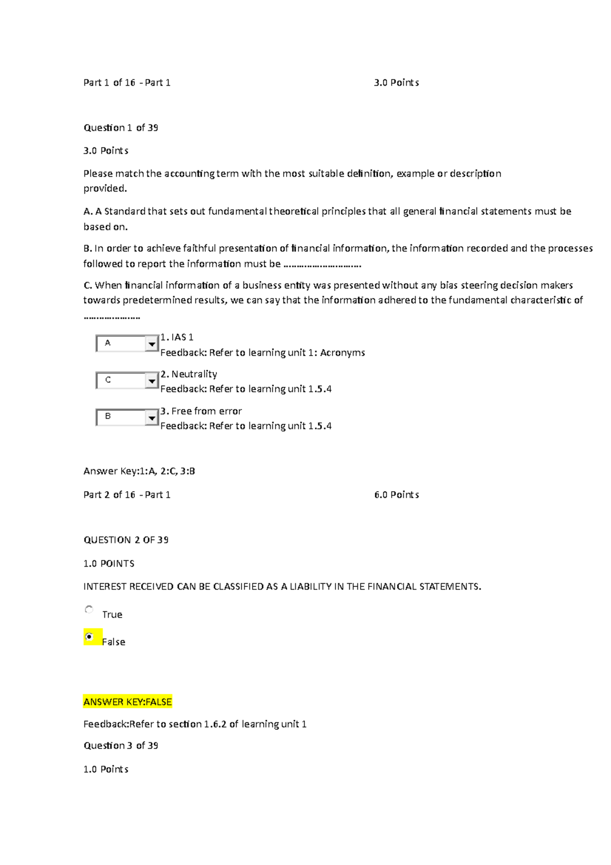 Assignment 1 - Questions and Answers. - Part 1 of 16 - Part 1 3 Points ...