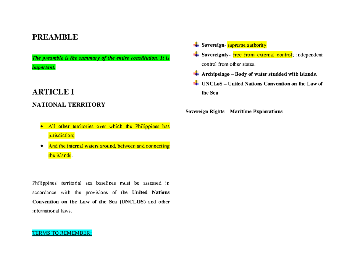 Article II VIII 1987 PH Constitution Reviewer - PREAMBLE The preamble ...