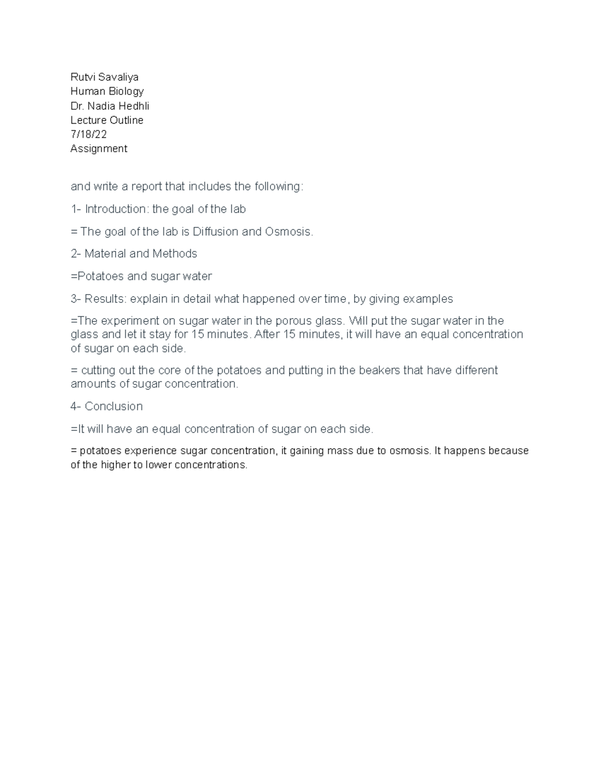Human biology 7 18 22 - Rutvi Savaliya Human Biology Dr. Nadia Hedhli ...