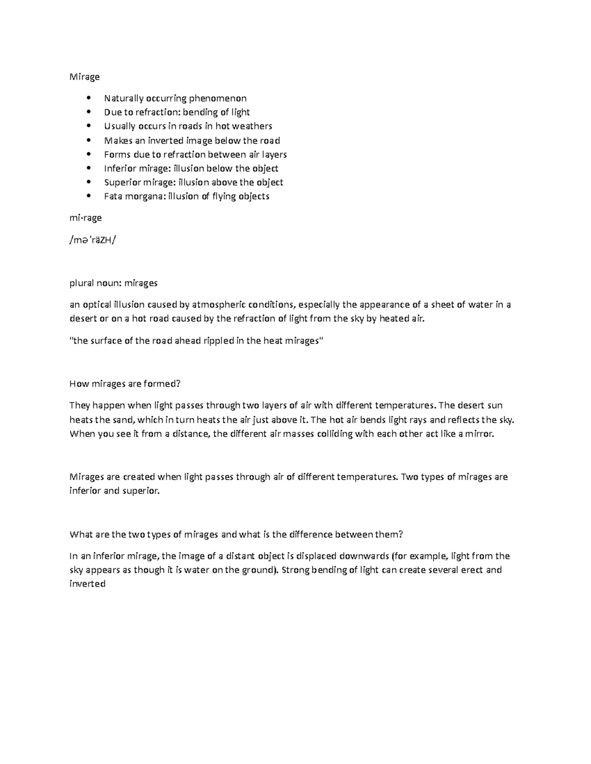 Mirage - Mirage Naturally occurring phenomenon Due to refraction ...