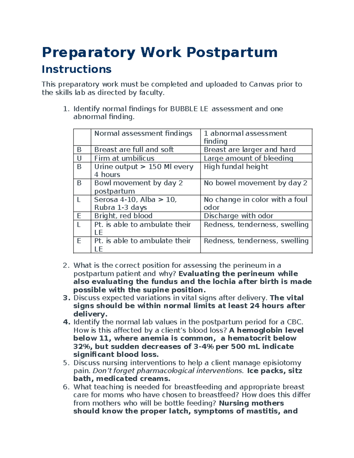 Preparatory Work Postpartum - Preparatory Work Postpartum Instructions ...