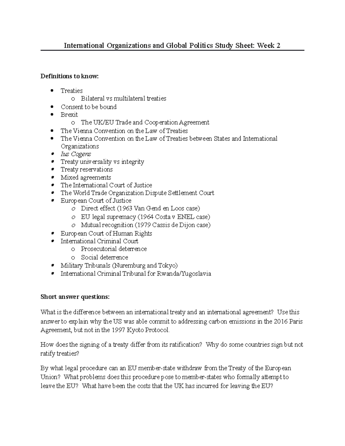 Study Sheet Week 2 PS 354 2021 - PS 454 - OSU - Studocu