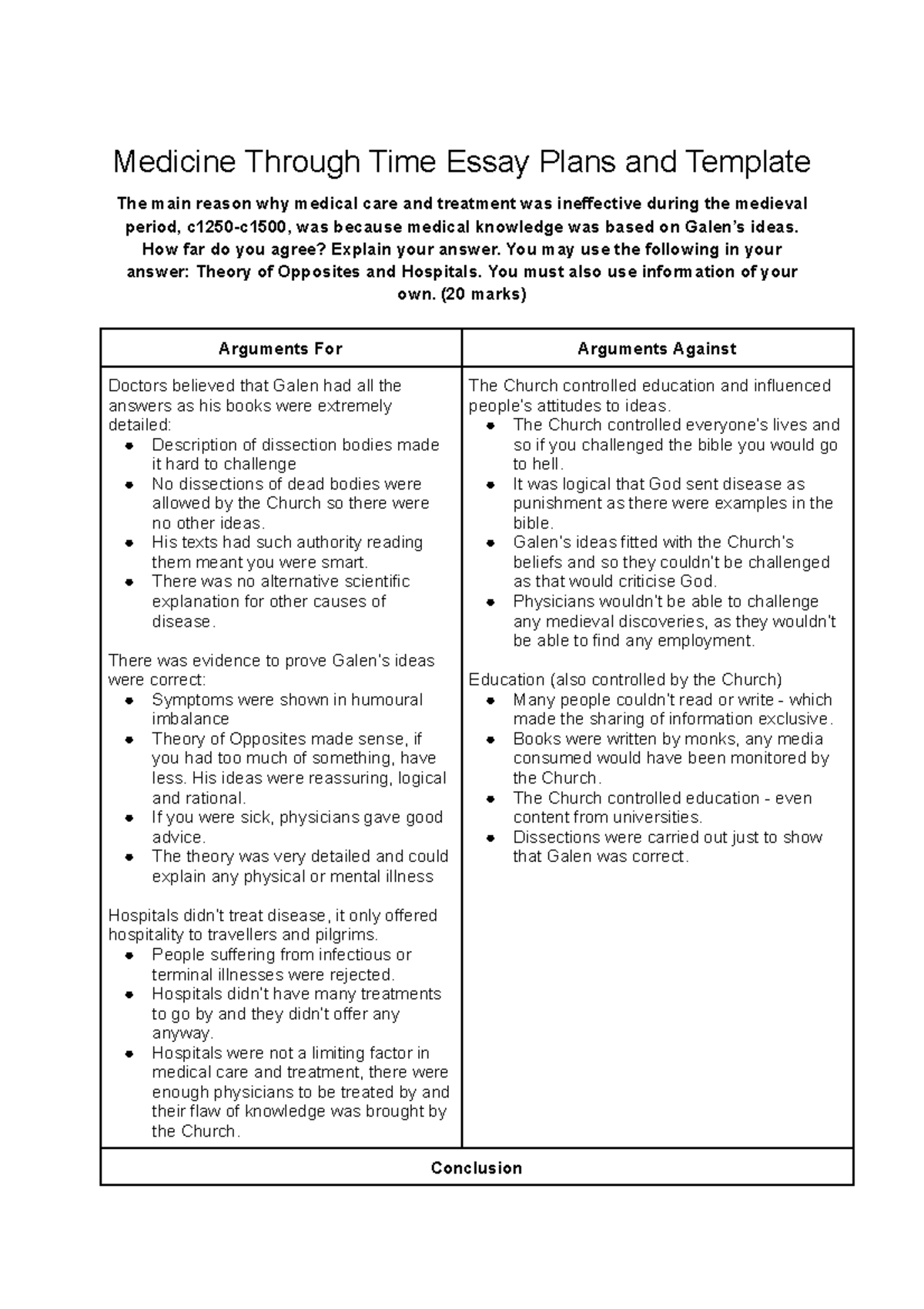 Medicine Through Time Essay Plans and Template - Google Docs - Medicine ...