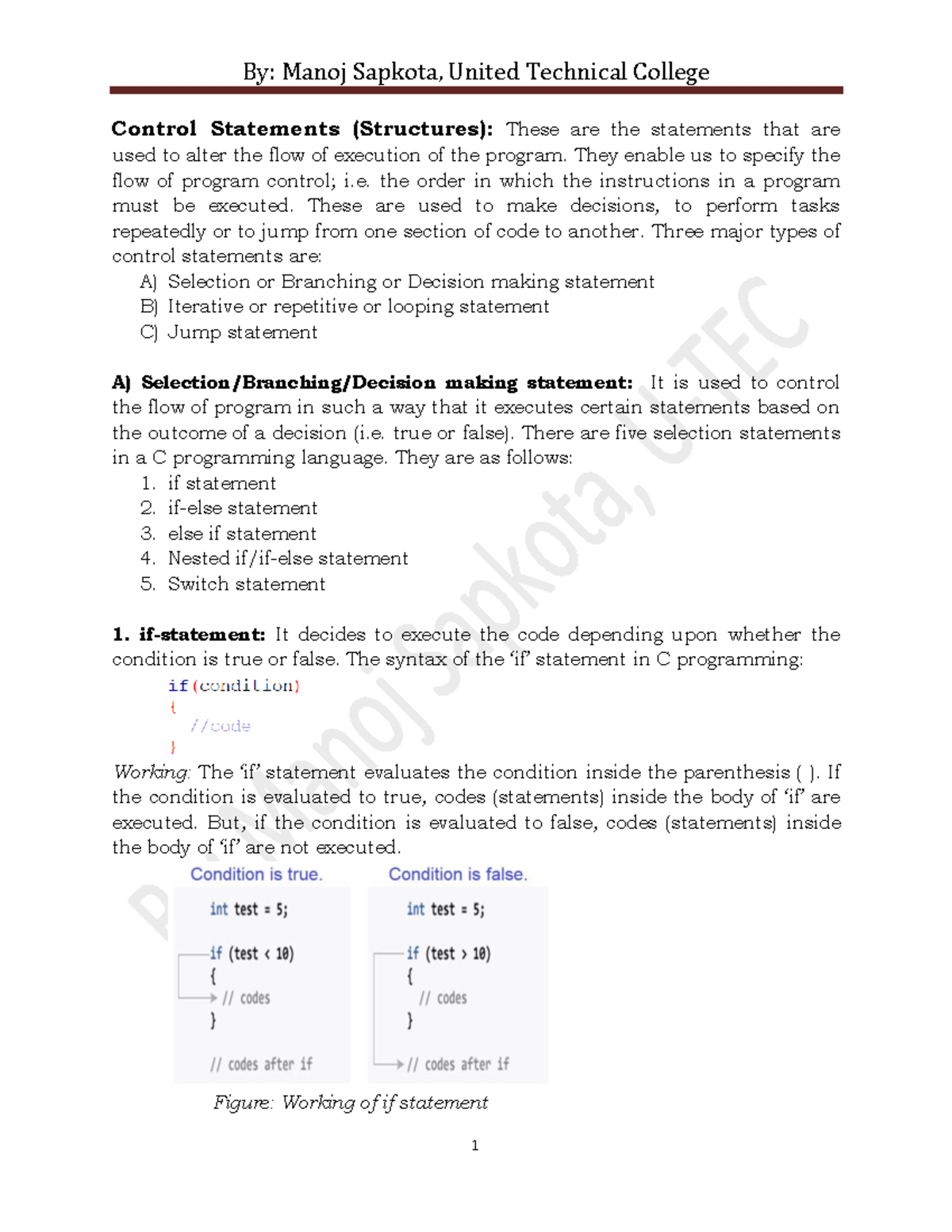 C Programming Note Part2 Control Statements Structures These Are The Statements That Are