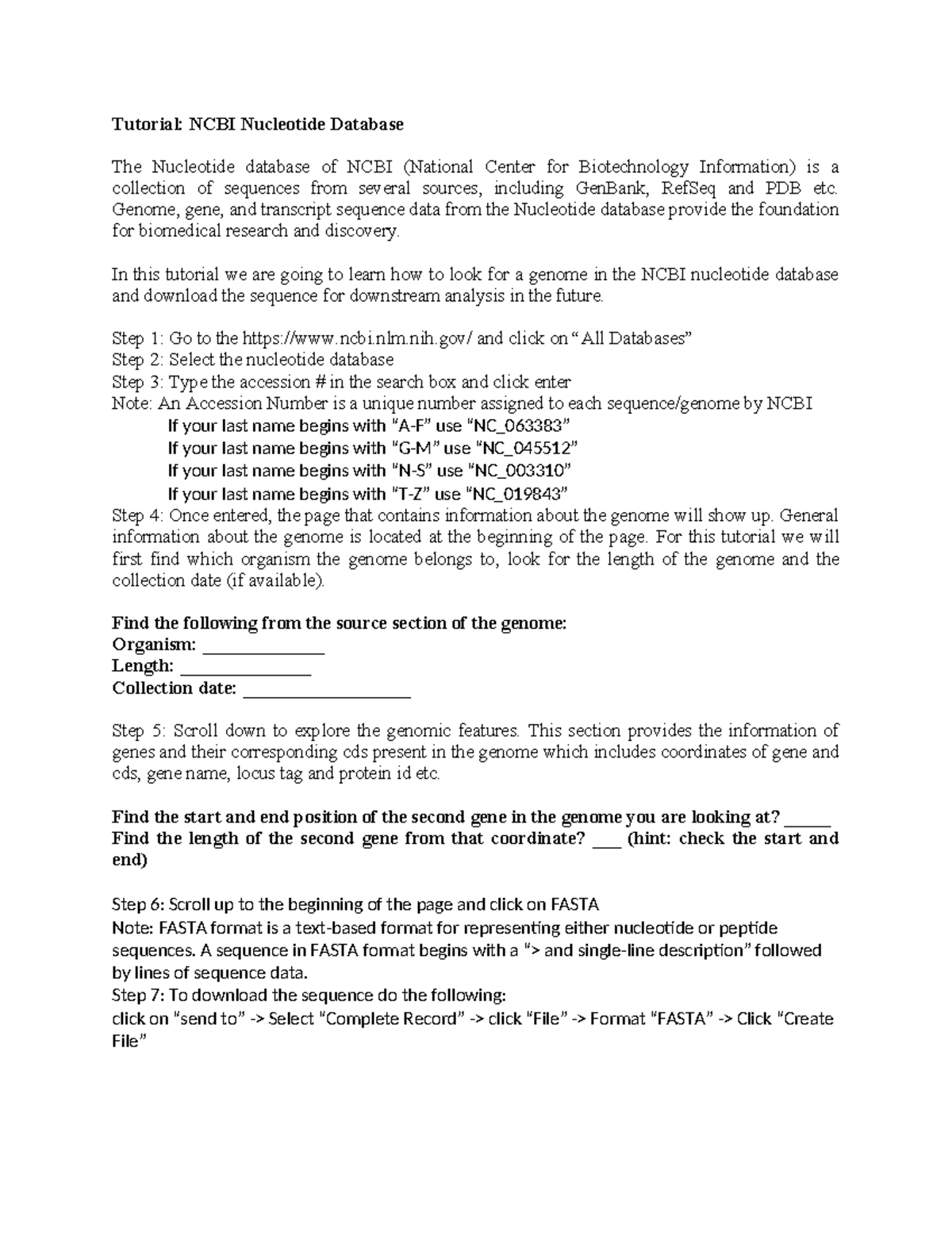 Ncbi Nucleotide Database Tutorial Tutorial Ncbi Nucleotide Database