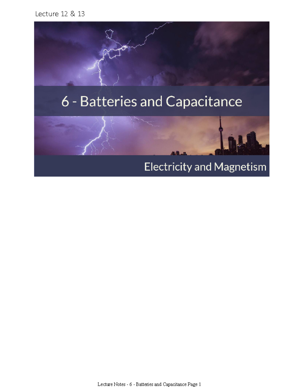 Lecture Notes - 6 - Batteries and Capacitance - Solutions -v2 - - Studocu