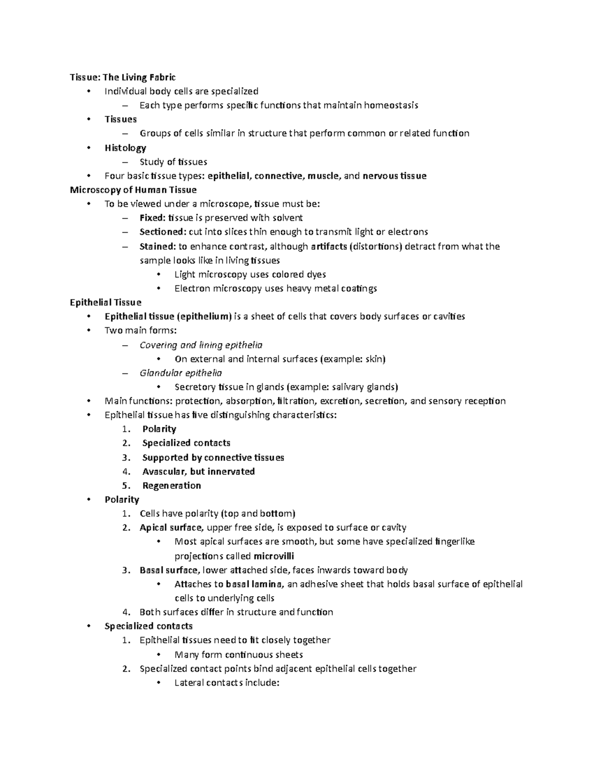 Chapter 4 Tissues - Tissue: The Living Fabric - Individual body cells ...