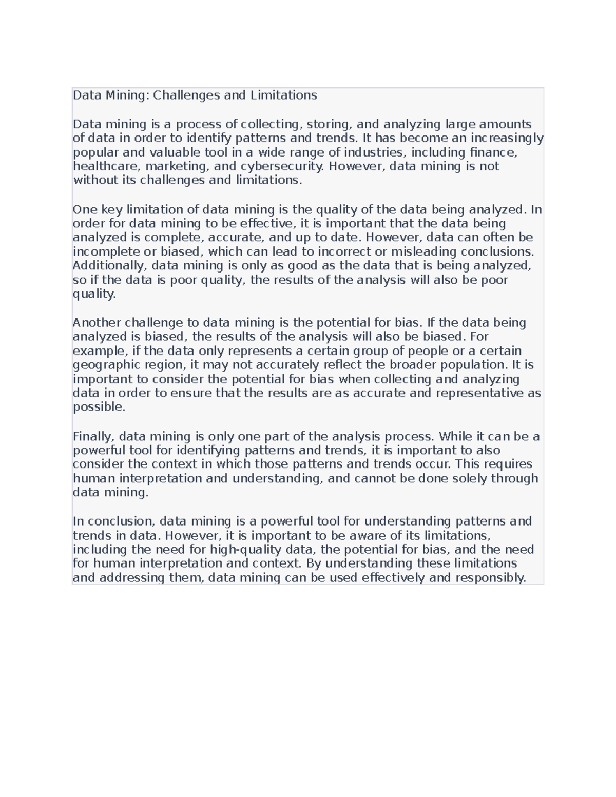 Data Mining Data Data Mining Challenges And Limitations Data Mining Is A Process Of