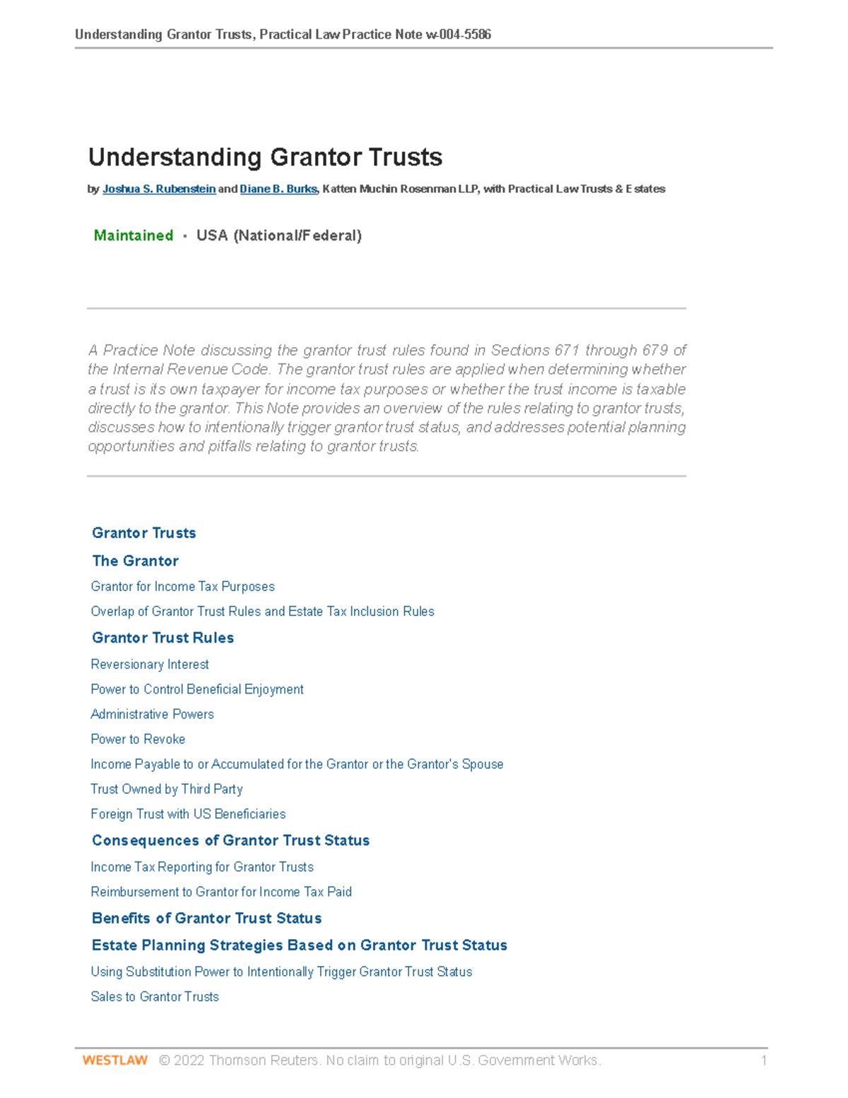 Understanding Grantor Trusts - Rubenstein and Diane B. Burks, Katten ...