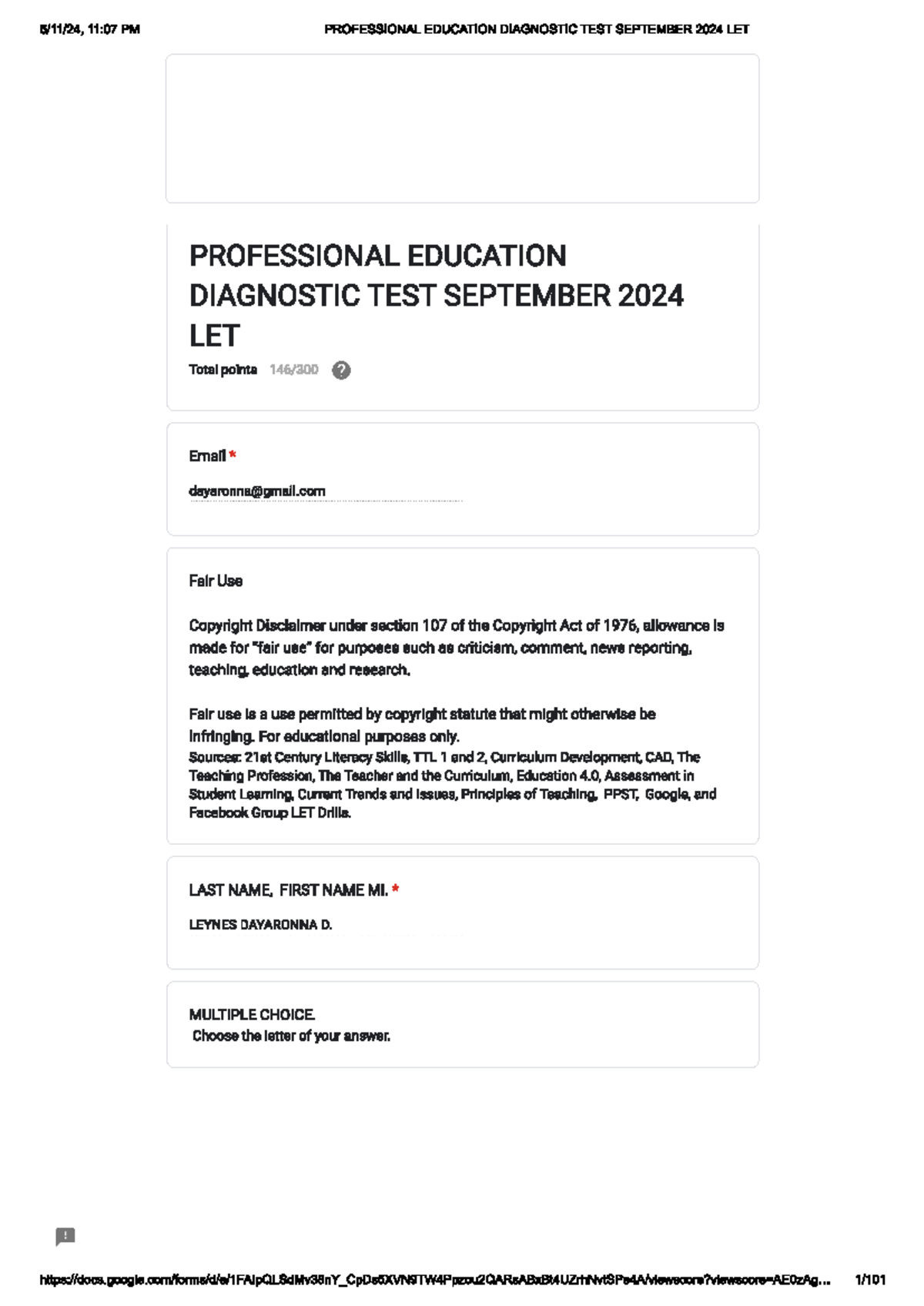 Prof ed reviewer - 11:07 PM PROFESSIONAL EDUCATION DIAGNOSTIC TEST ...