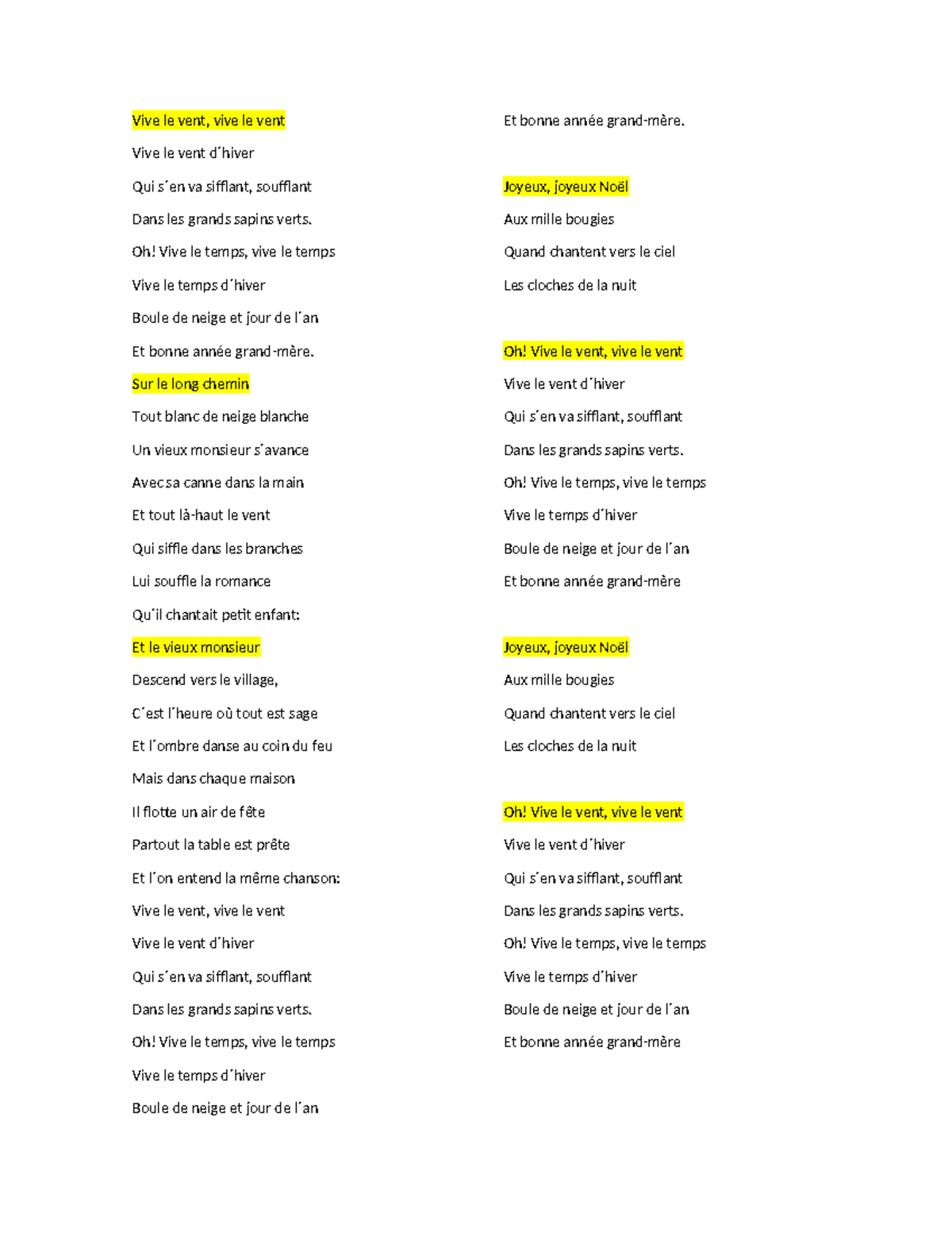 Vive le vent - vive le vent en fle - Vive le vent, vive le vent Vive le ...